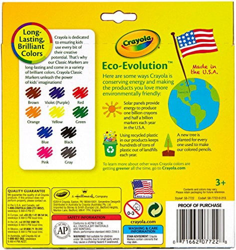 Crayola 10 Ct Classic Broad Line Markers, Thick Line, Bulk Pack of 48 ...