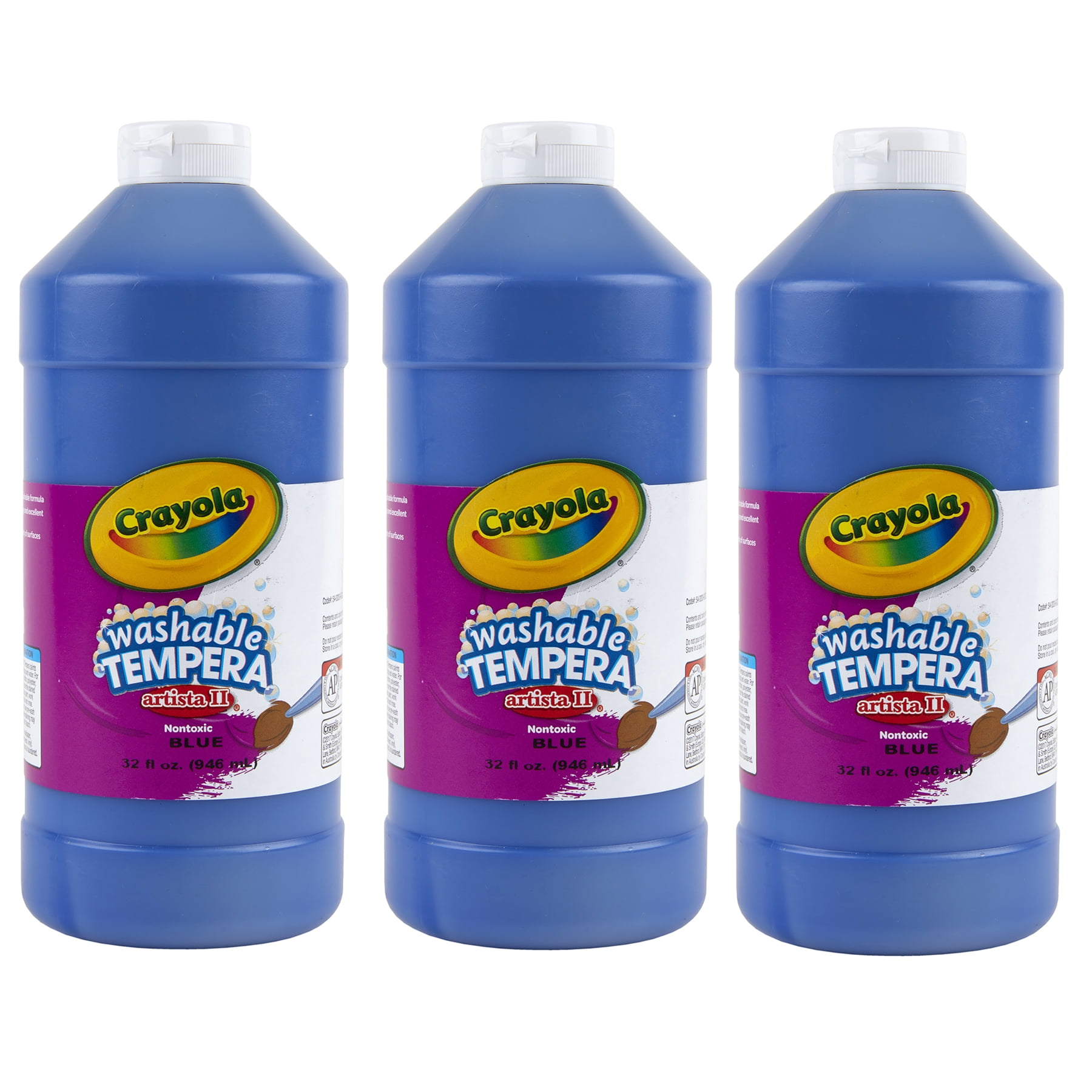 Crayola Artista II Washable Tempera Paint, 32 oz, Blue, Pack of 3 ...
