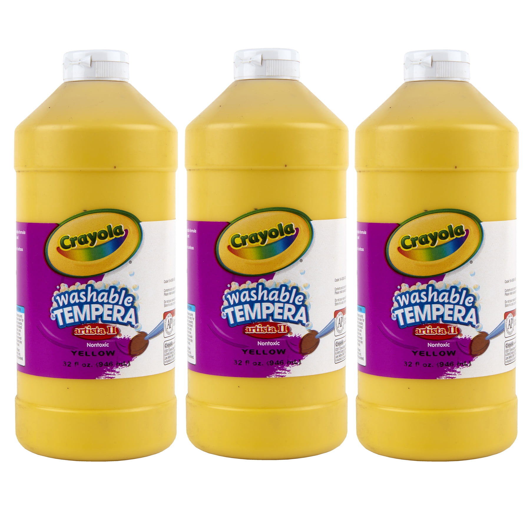 Crayola Artista II Washable Tempera Paint, 32 oz, Yellow, Pack of 3 ...