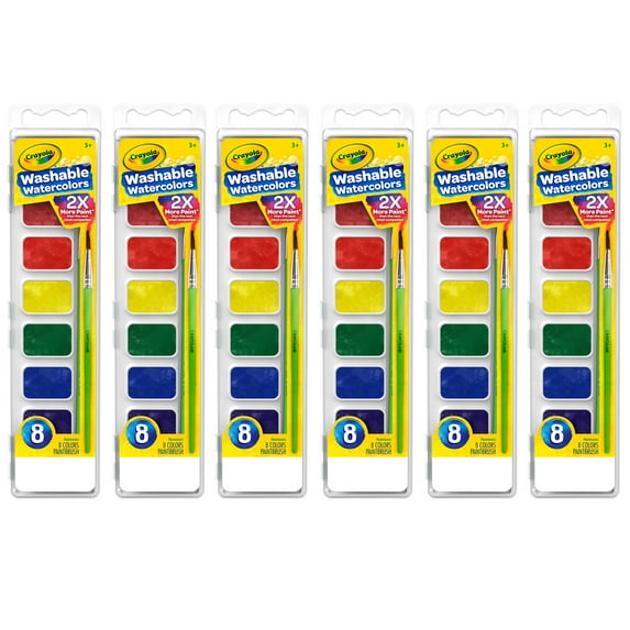 Crayola Semi-Moist Washable Watercolor Set, 8 Colors Per Set, 6 Sets ...