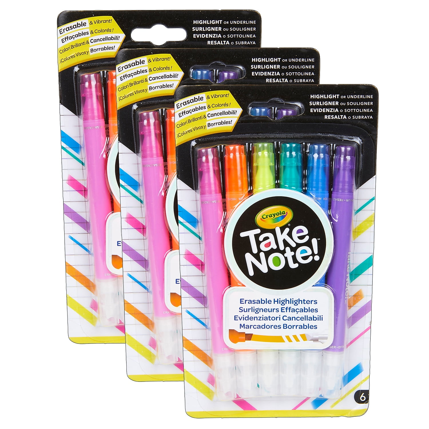 (3 Pk) 6ct Take Note Erasable Highlighters - Walmart.com