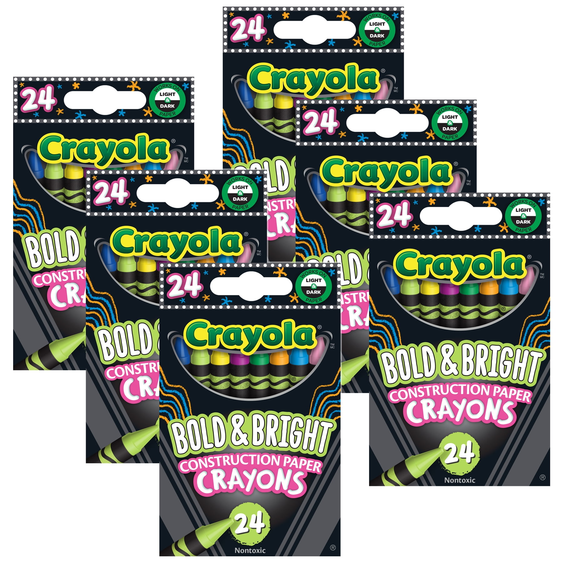 Crayola Bold & Bright Construction Paper Crayons, 24 Per Pack, 6 Packs ...