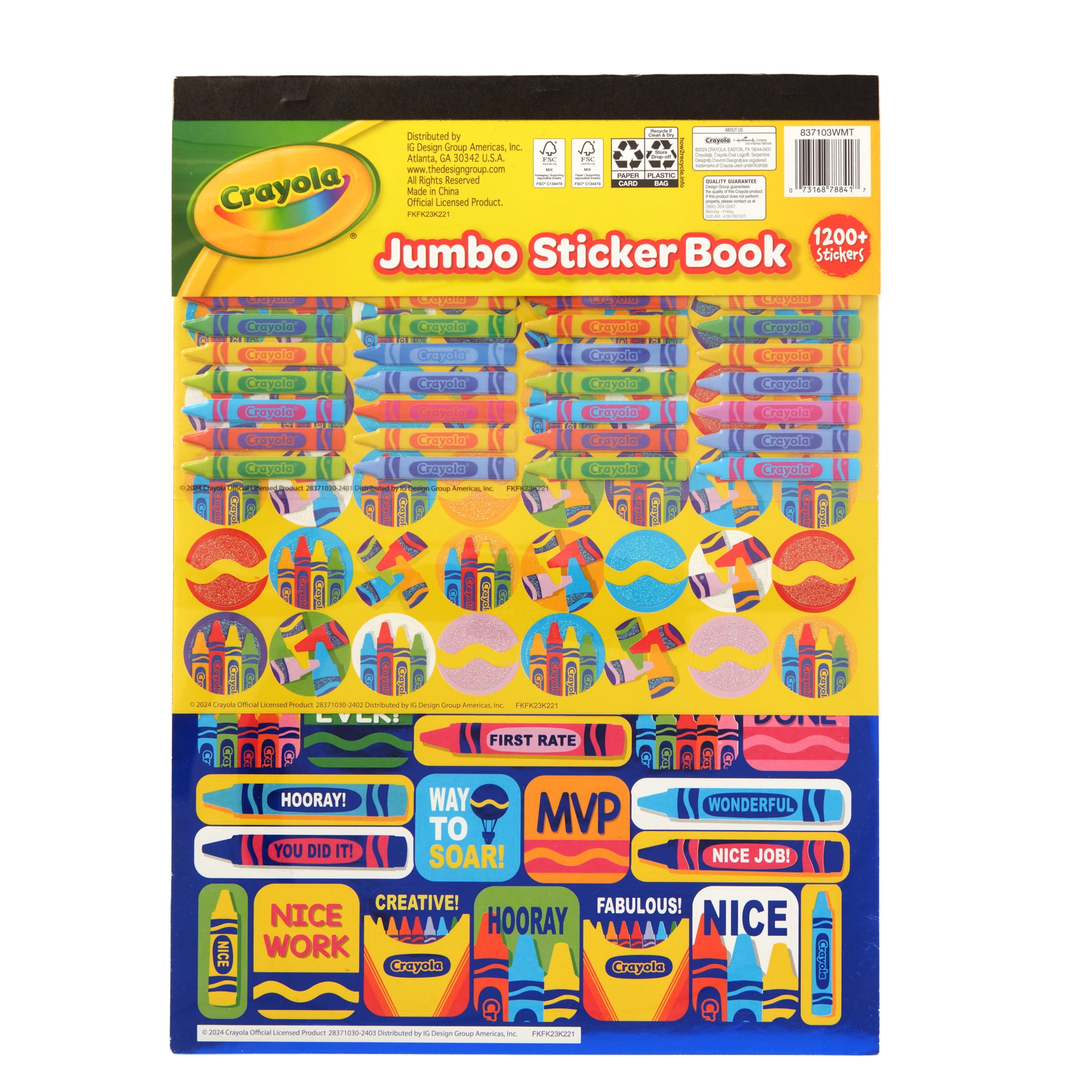 Crayola Brand Jumbo Sticker Book, 1200+ Stickers, Multi-Colored ...
