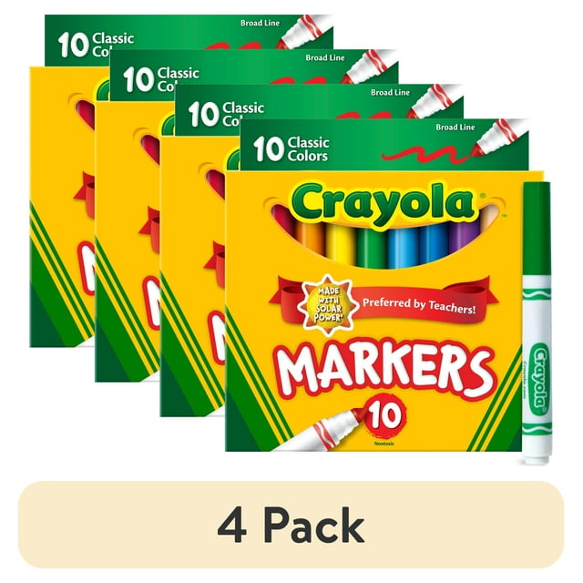 (4 pack) Crayola Broad Line Markers, 10 Ct Classic Colors, School ...