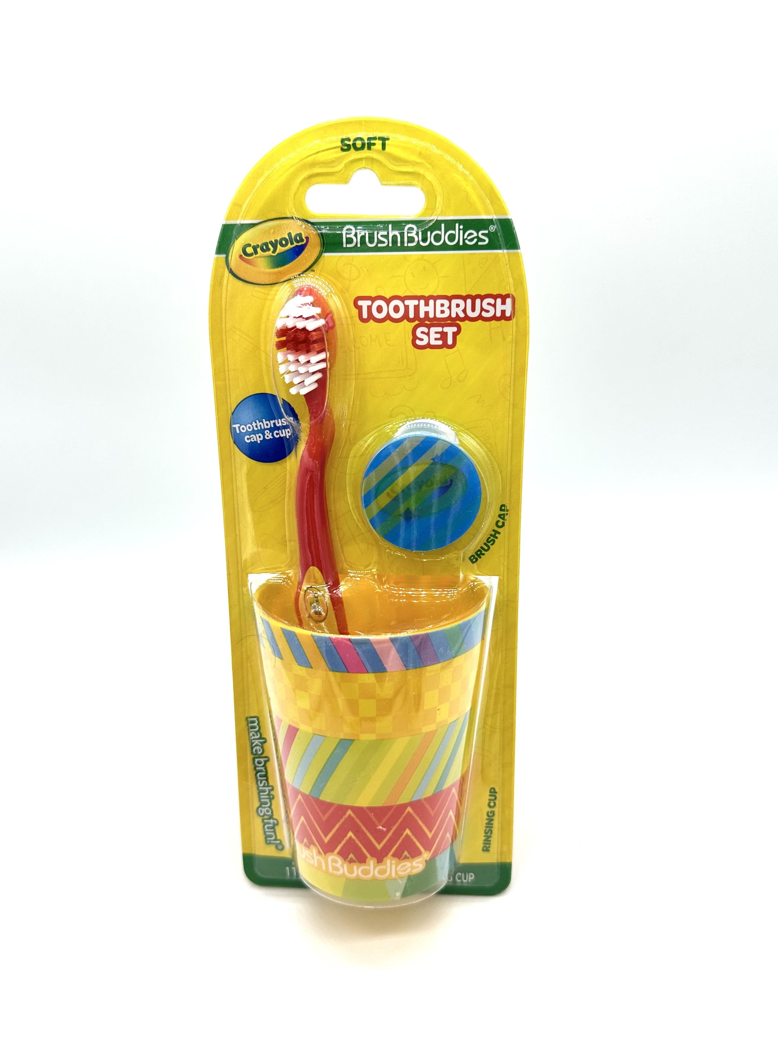 Crayola Brush Buddies Toothbrush Set Soft Bristles Travel Cap Rinsing ...