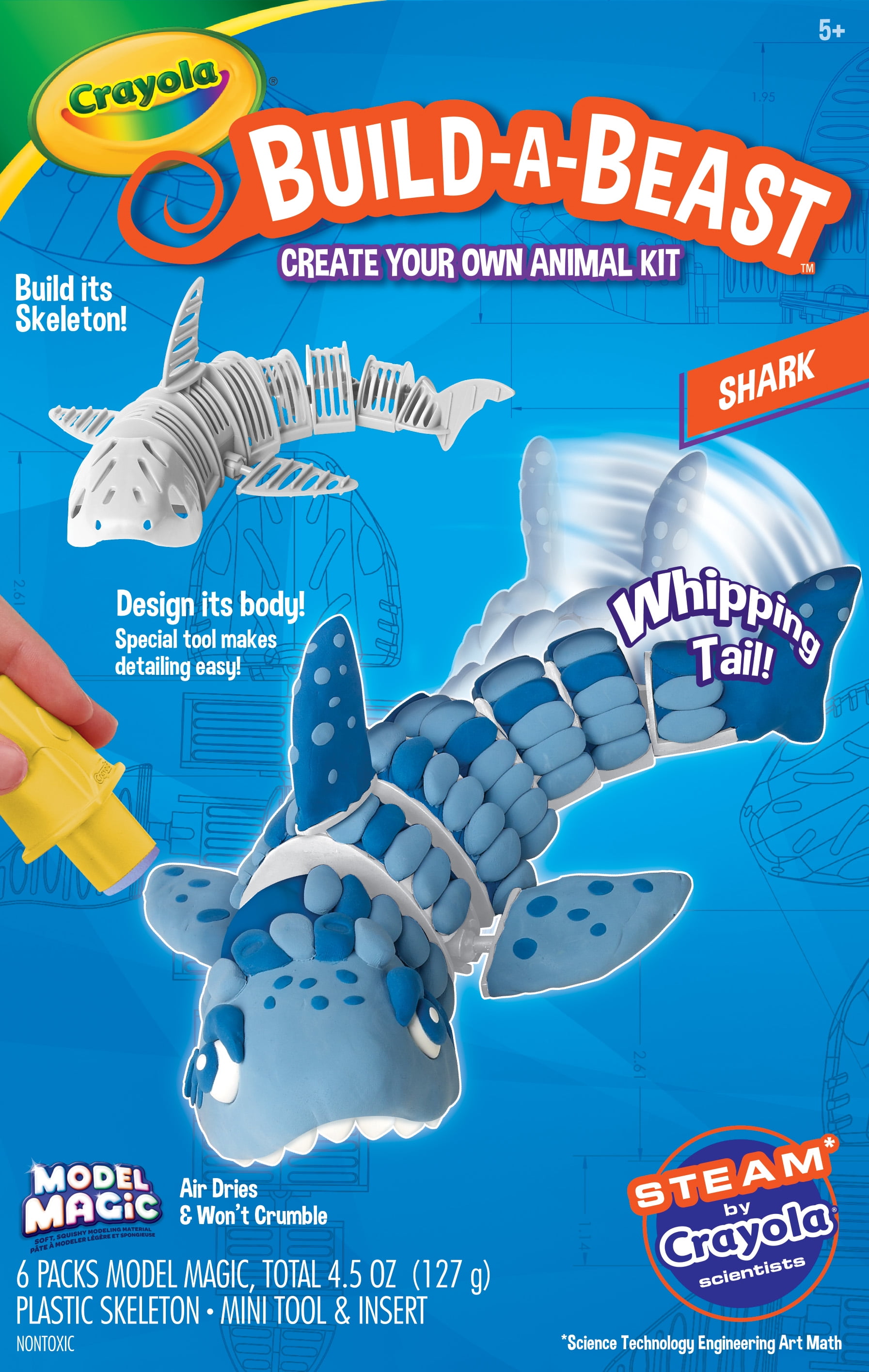 Crayola Build-a-Beast Shark Model Magic Kit, Tail Movement, Ages 6 and ...