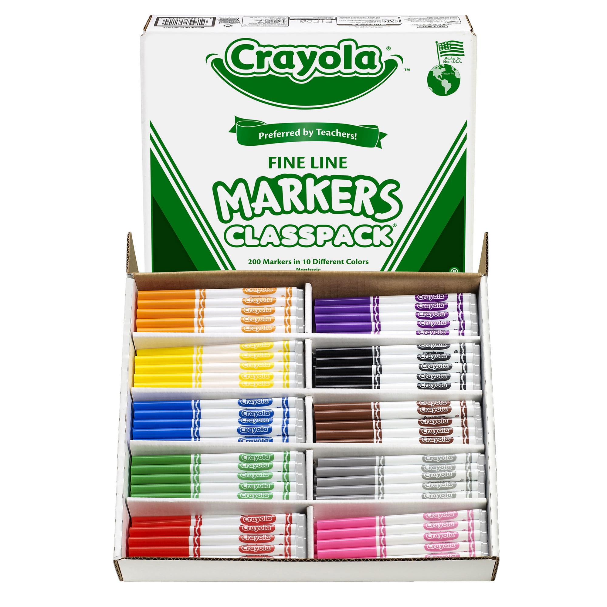 Crayola Classpack, Large 200 ct Fine Line Markers, 10 Colors, Art Tools ...
