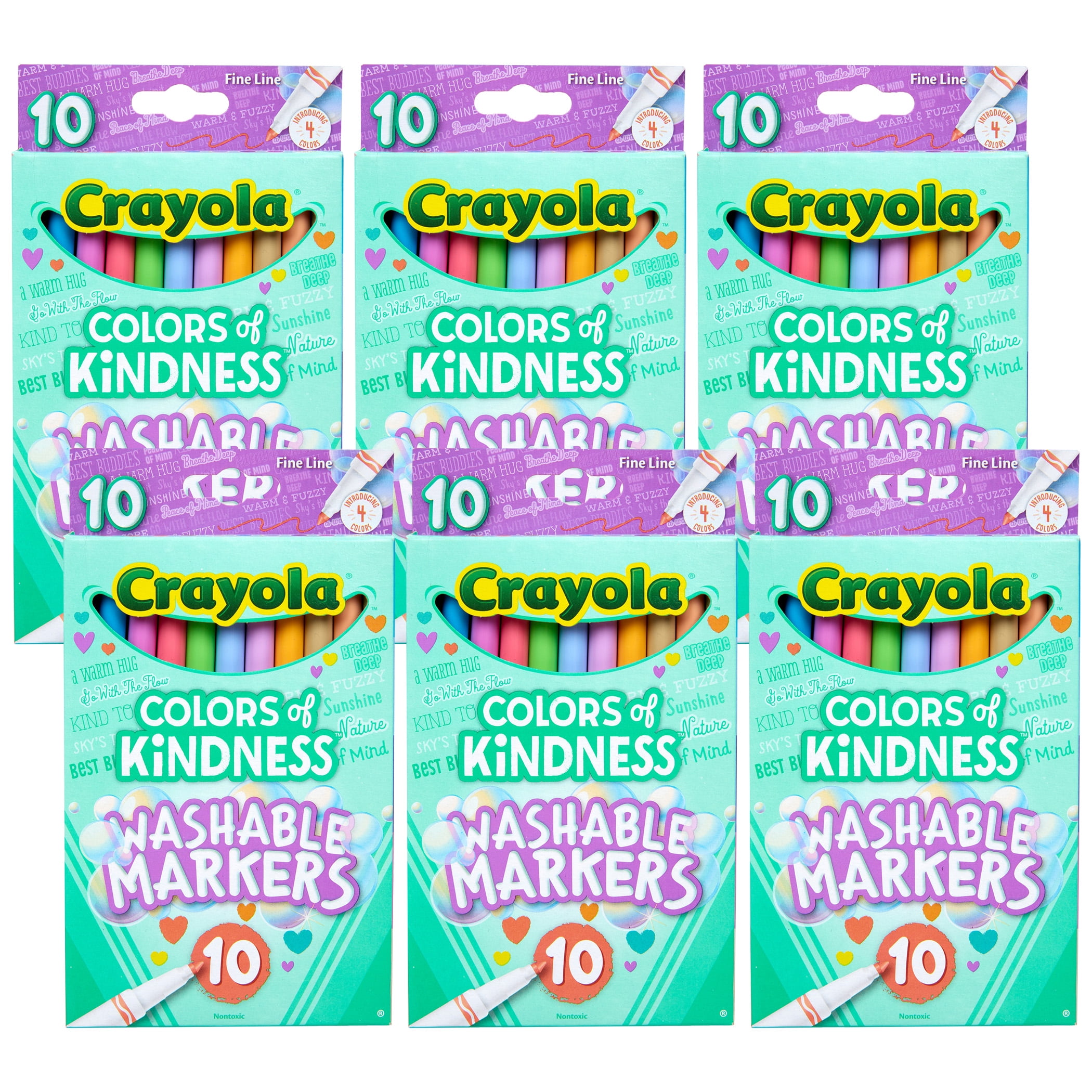Crayola Colors of Kindness Fine Line Washable Markers, 10 Per Pack, 6 ...