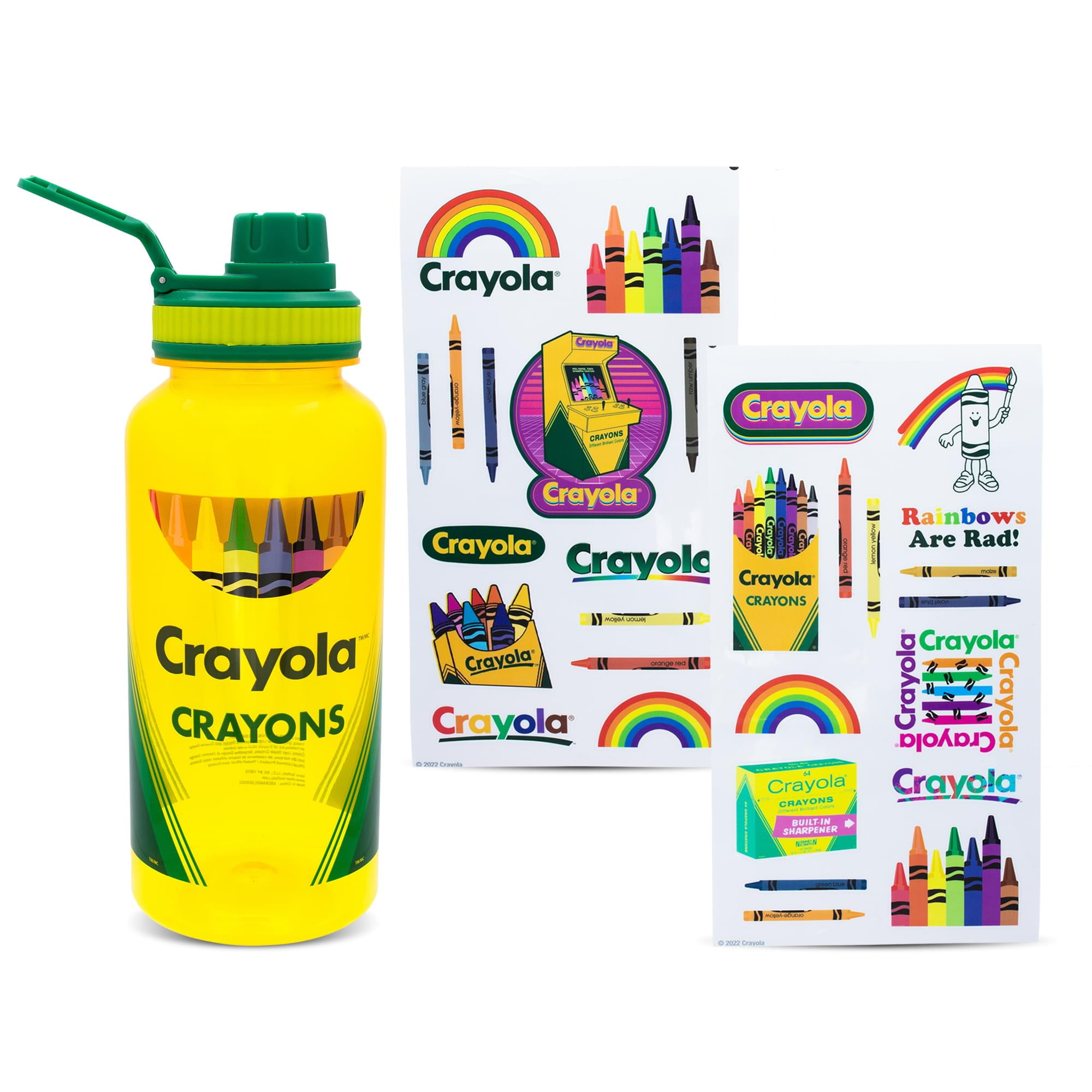 Crayola Crayon Box Retro Twist Spout Water Bottle and Sticker Set | 32 ...