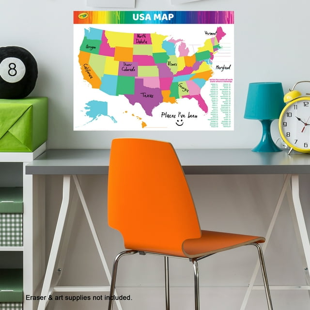 Crayola Dry-Erase USA Map, 23-1/2" x 17-1/2", Erasable Board for ...