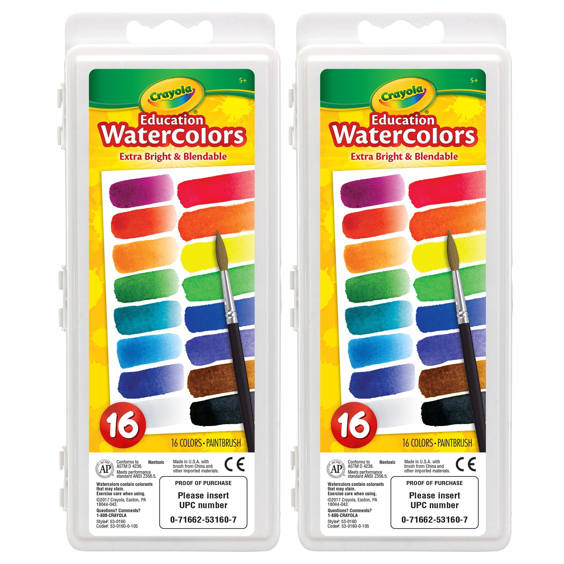 Crayola Education Oval Pans Watercolors Set, 16 Colors, Pack of 2 ...
