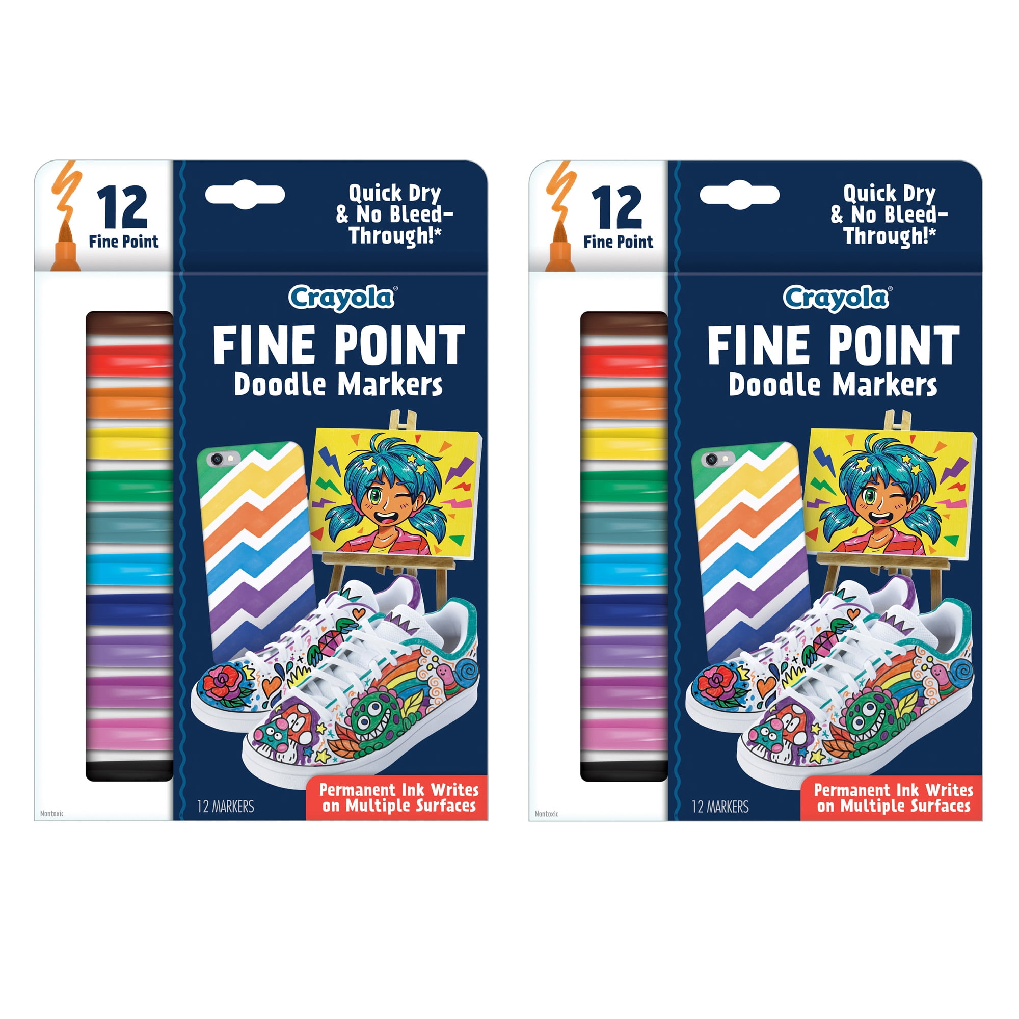 Crayola Doodle & Draw Fine Point Doodle Marker, 12 Per Pack, 2 Packs ...
