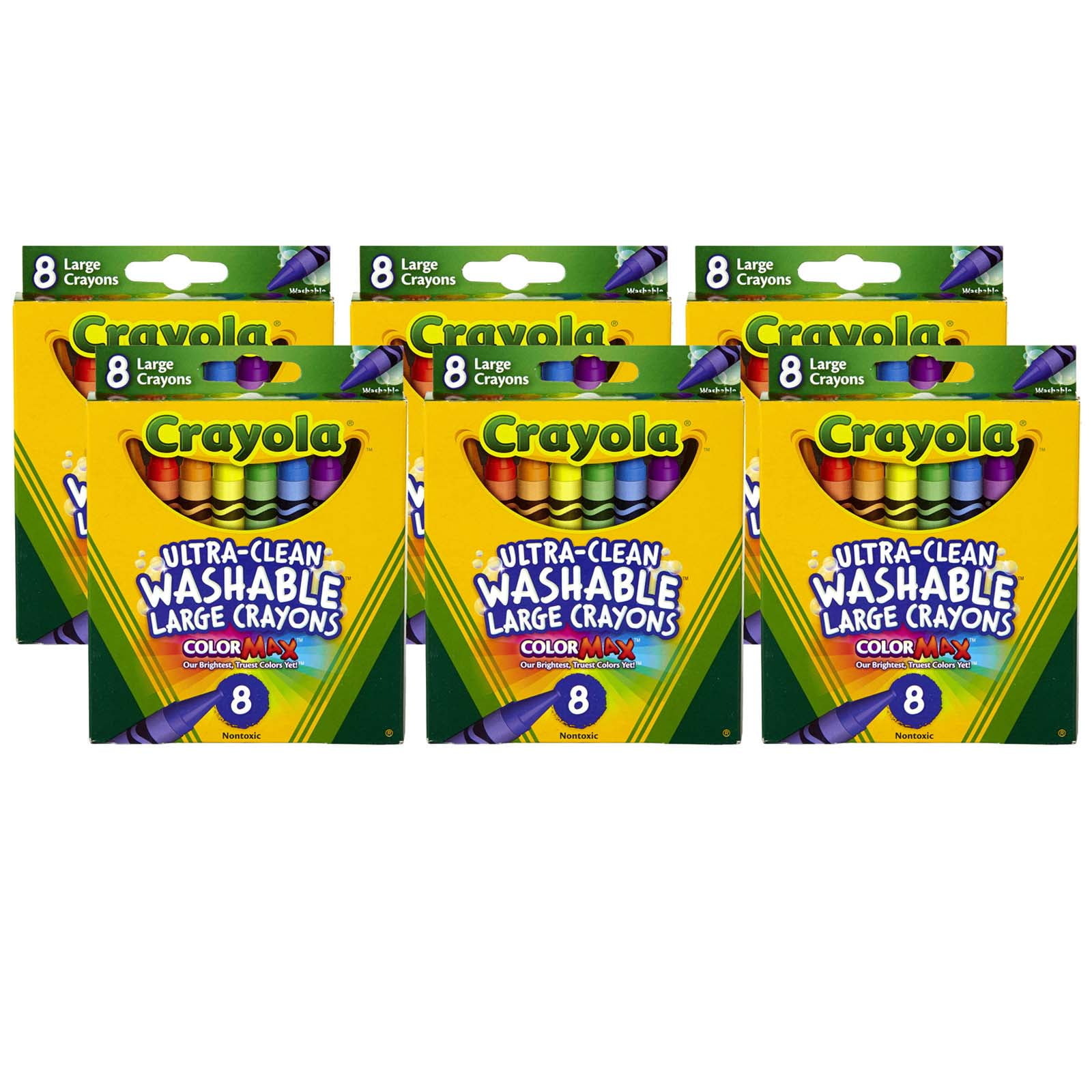 Crayola Ultra-Clean Washable Crayons, Large Size, 8 Per Box, 6 Boxes ...