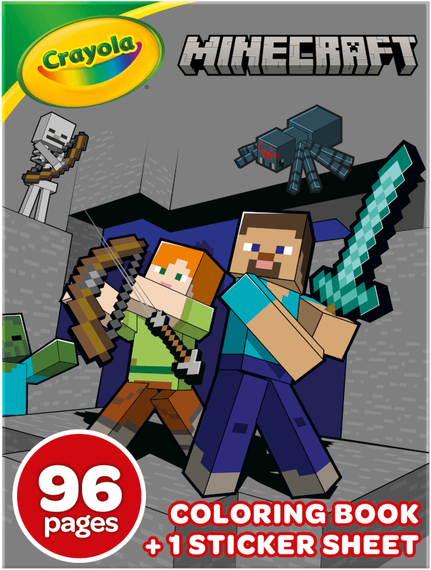 Crayola Minecraft Coloring Book with Stickers, 96 Coloring Pages ...