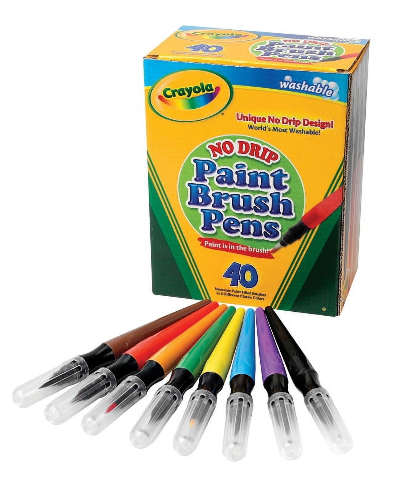 Crayola No-Drip Paint Brush Pens, 8 Assorted Colors, Set of 40 ...