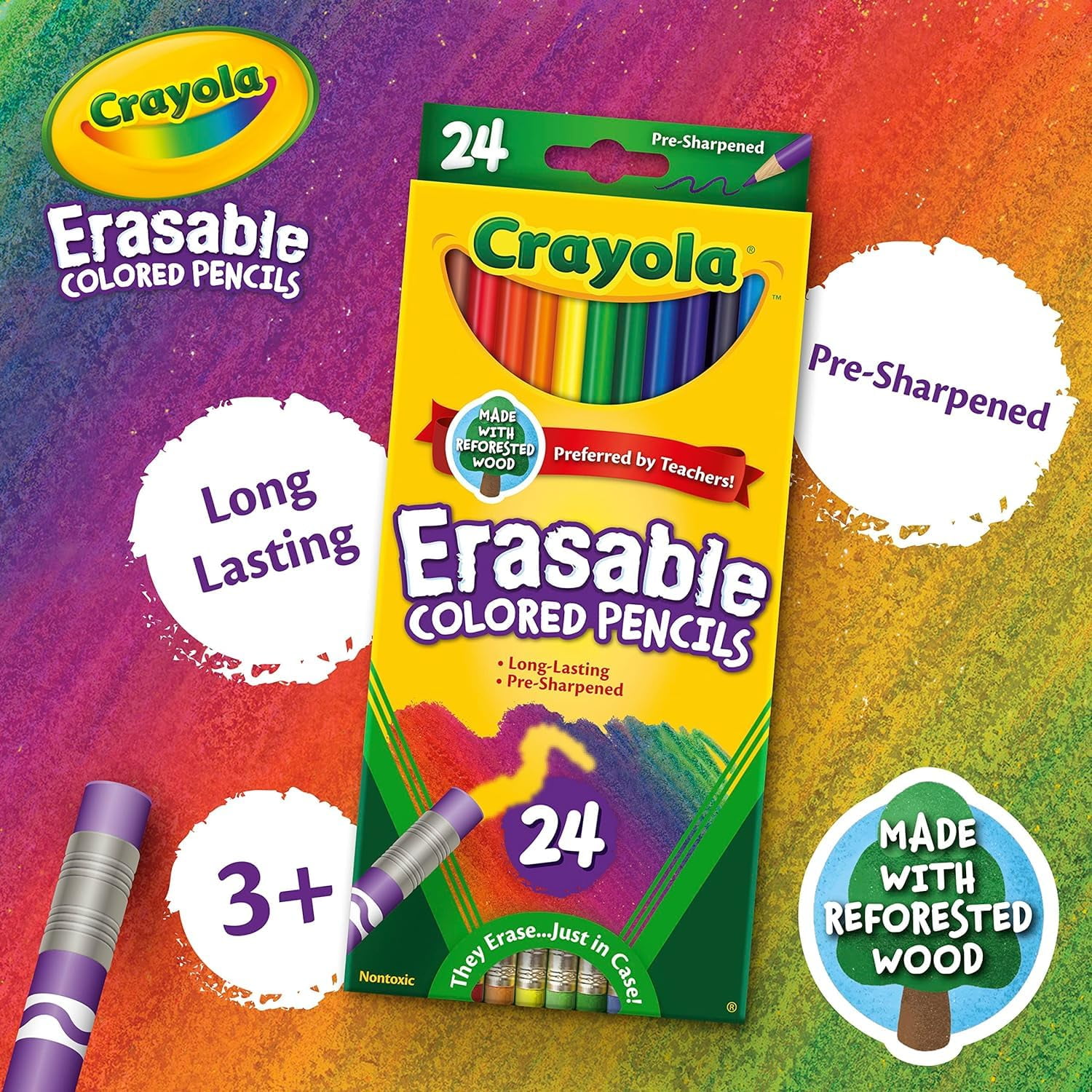 Crayola Short Erasable Colored Pencil, 1 Pack of 2 Piece - Walmart.com
