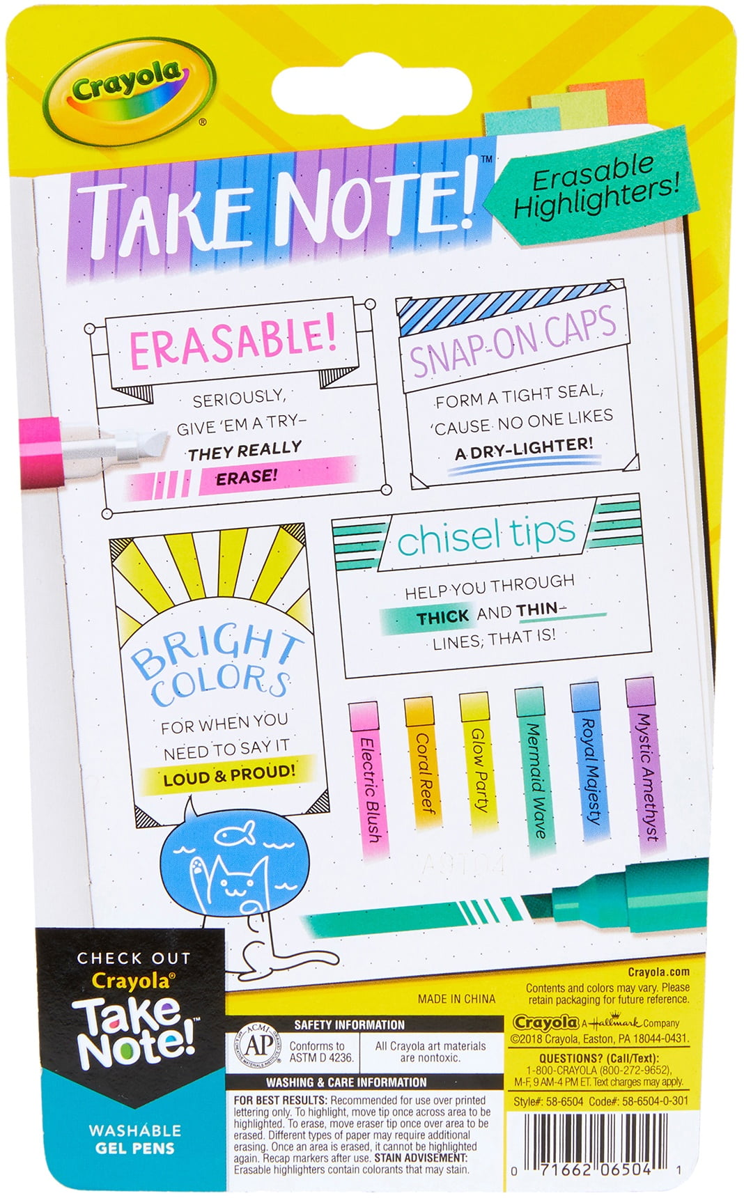 Crayola Take Note! Assorted Broad & Chisel Tip Erasable Highlighters ...