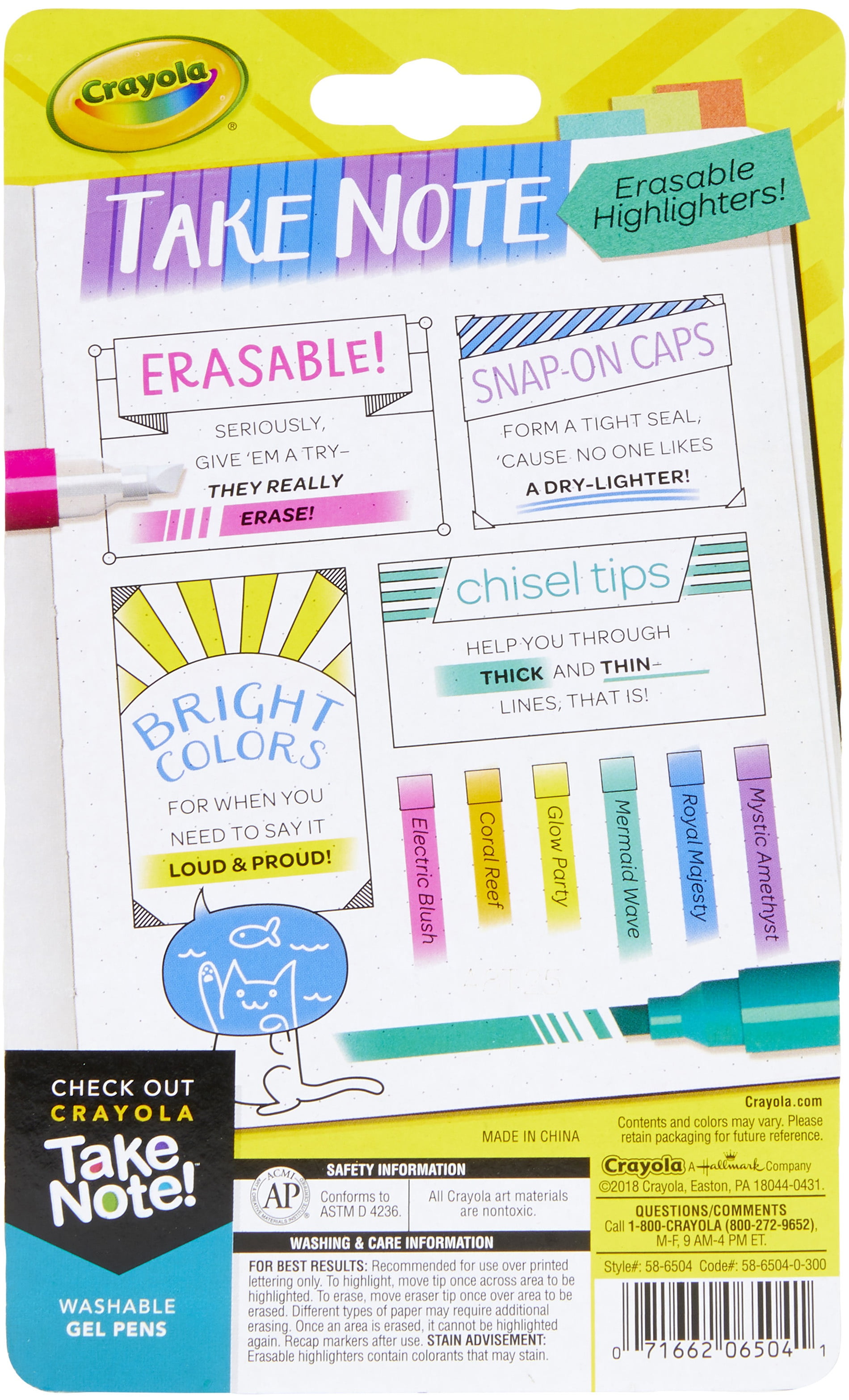 Crayola Take Note! Assorted Broad & Chisel Tip Erasable Highlighters ...