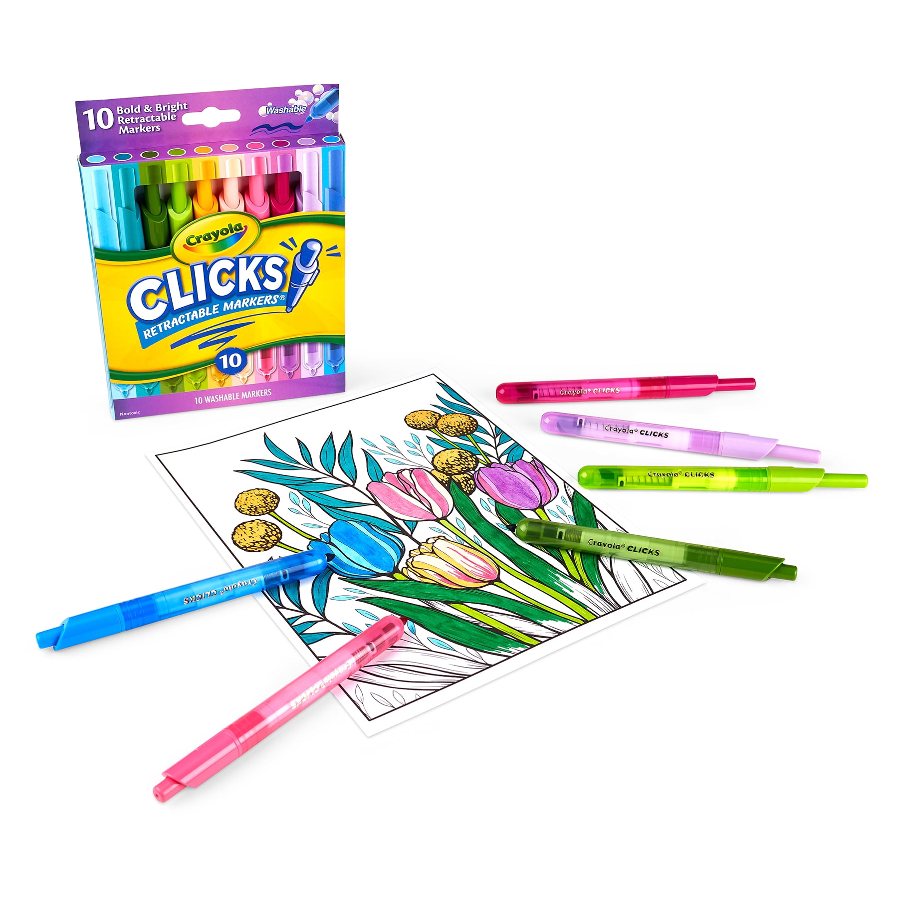 Crayola Washable CLICKS Retractable Markers, Bold/Bright Colors, 10 ...