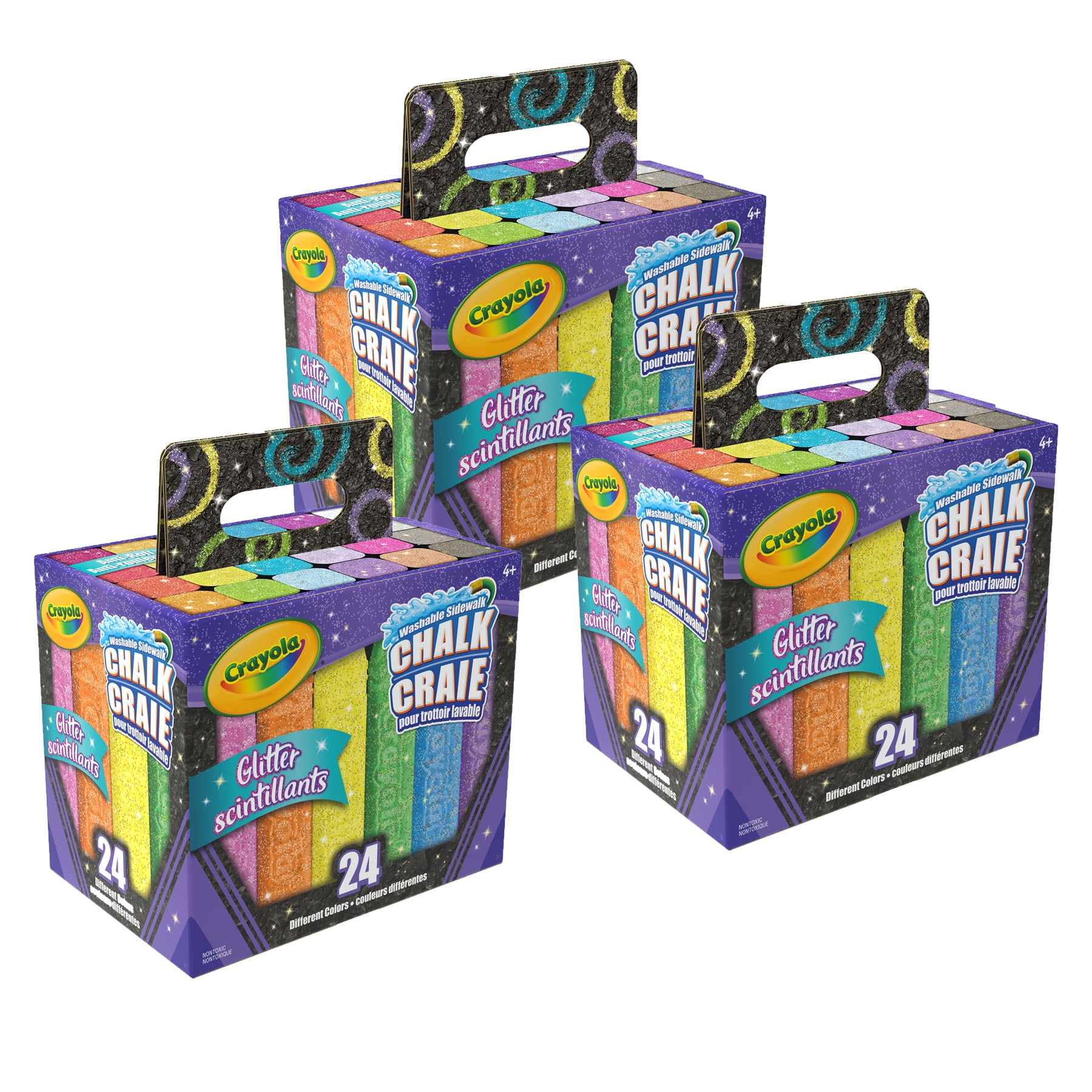 Crayola Washable Glitter Sidewalk Chalk, 24 Per Pack, 3 Packs - Walmart.com