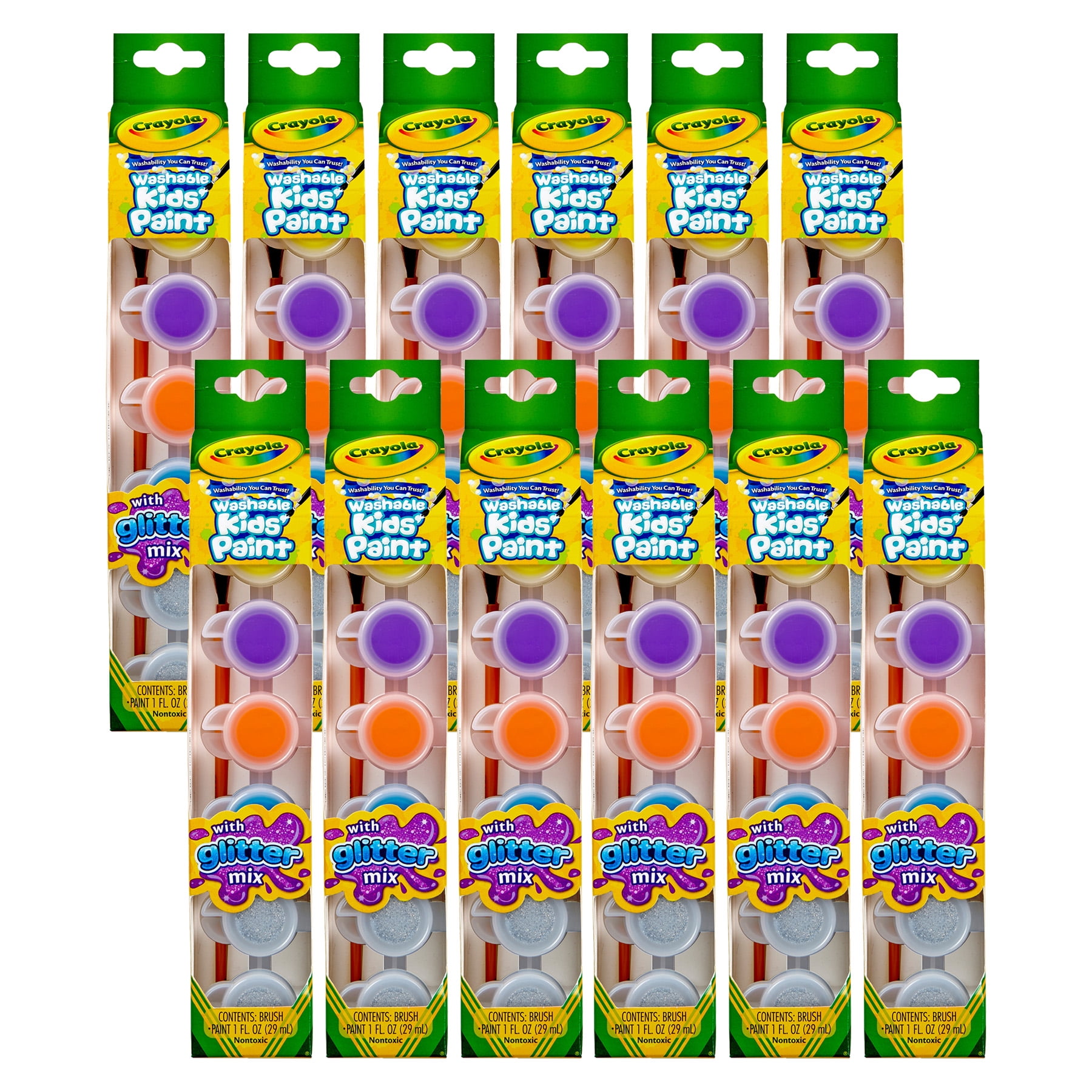Crayola Washable Kids' Paint Pots, Glitter Effects, 6 Per Pack, 12 ...