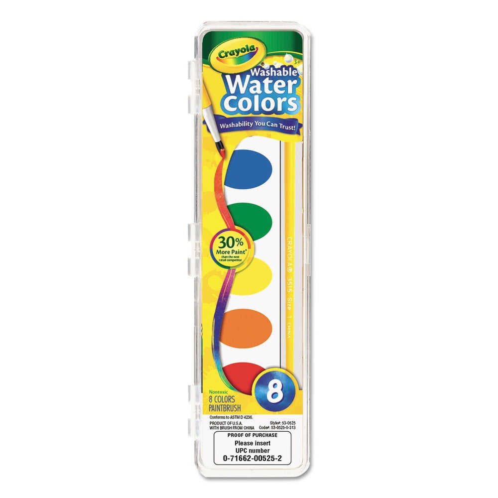 Crayola Kids Non-Toxic Washable Watercolor Paint, 8-Color Set, Square ...