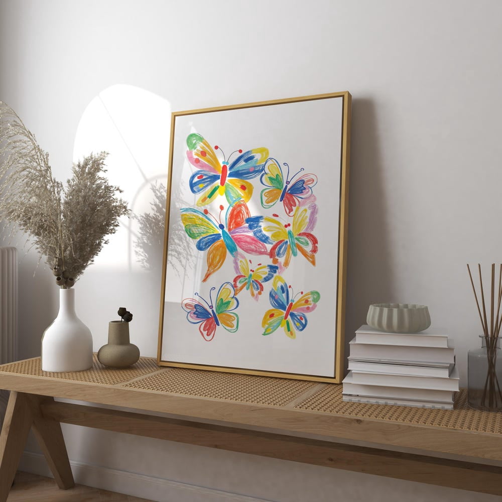 Crayon Butterfly Painting Art Print Poster, Room Prints, Art For Little ...