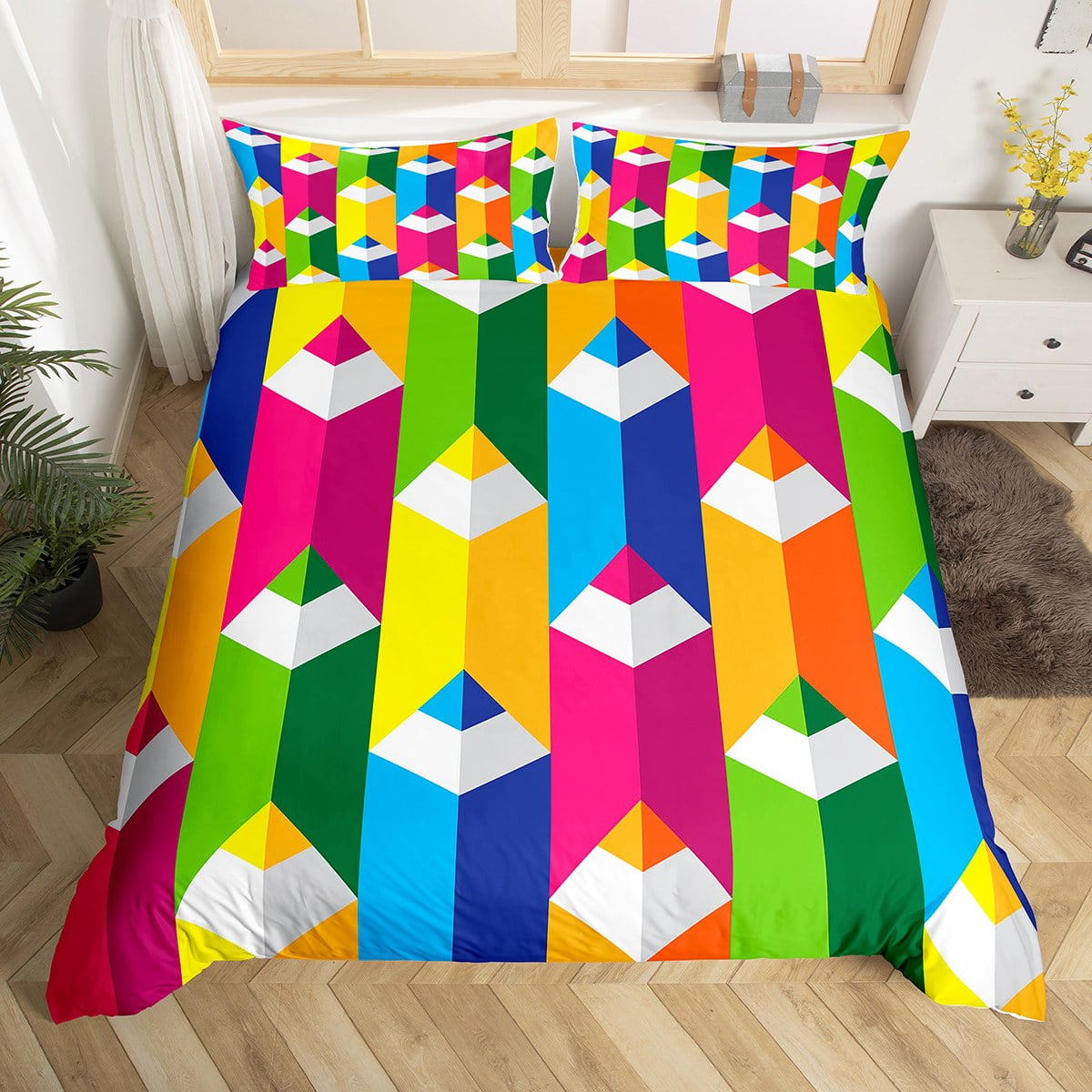 Crayon Duvet Cover Drawing Pen Rainbow Bedding Set for Kids Toddler ...
