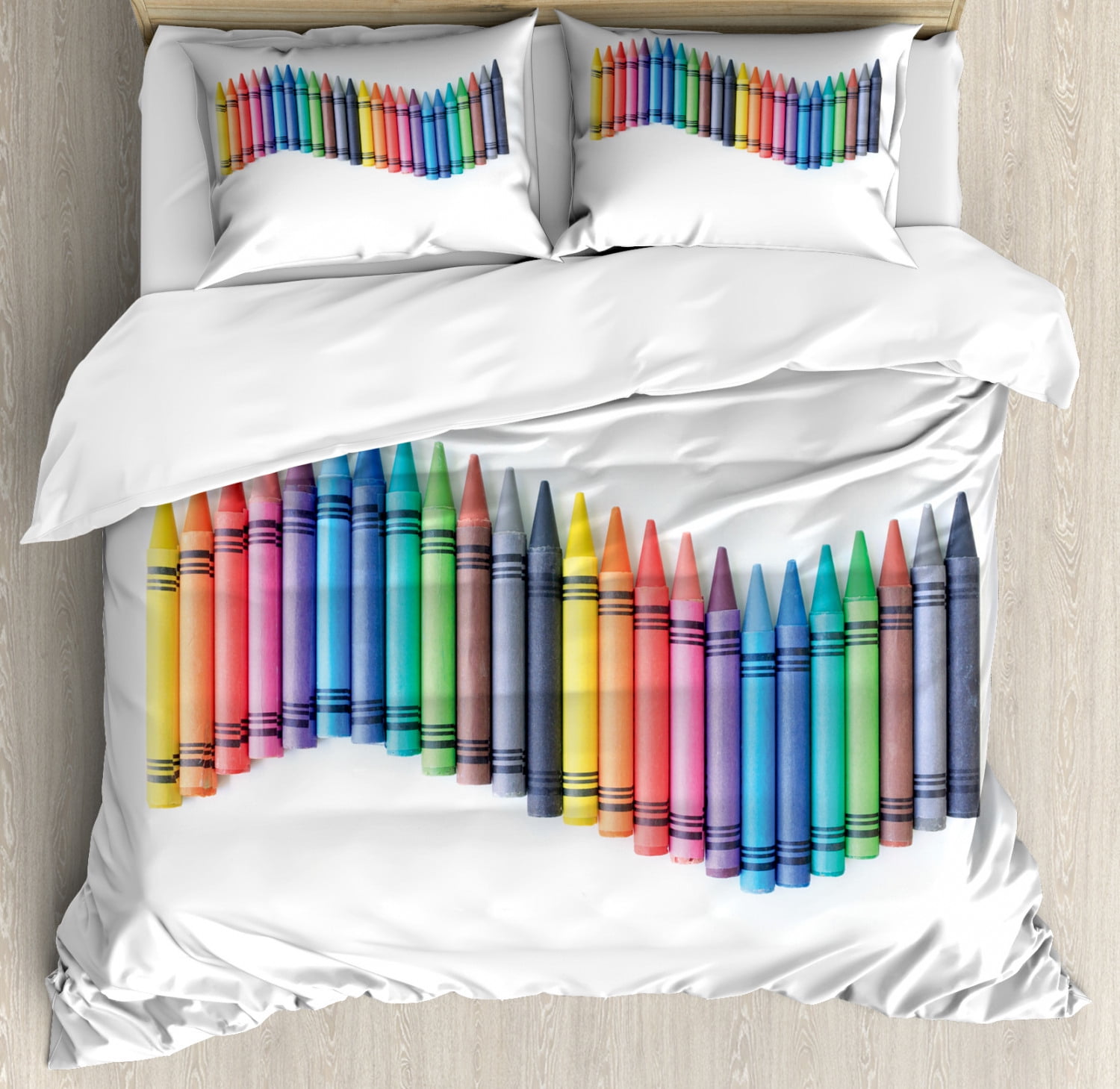 Crayon Duvet Cover Set King Size, Photo of Wavy Border Tiny Children's ...