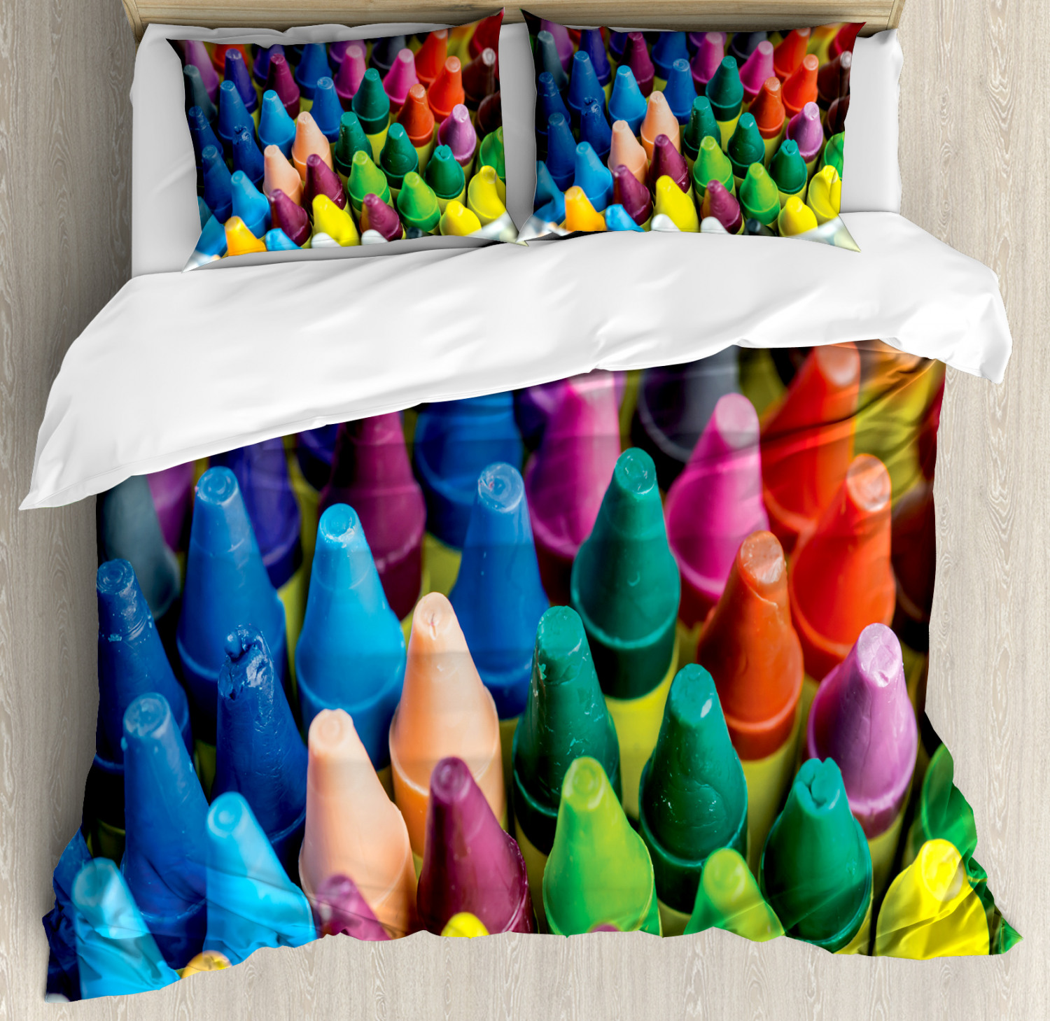 Crayon Duvet Cover Set Queen Size, Close Up Photo of Cute Painting ...