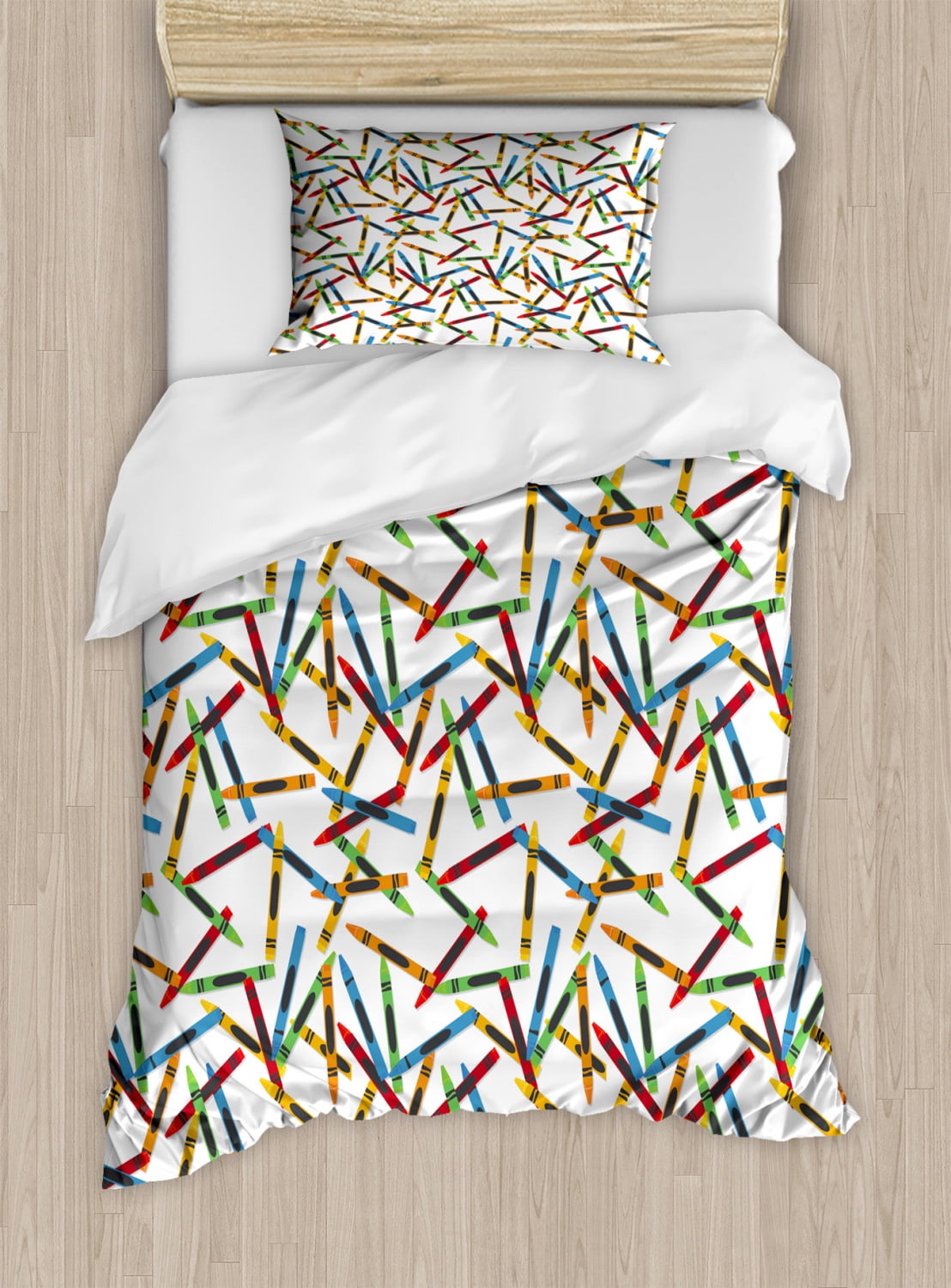 Crayon Duvet Cover Set Twin Size, Continuous Childish Pattern of ...