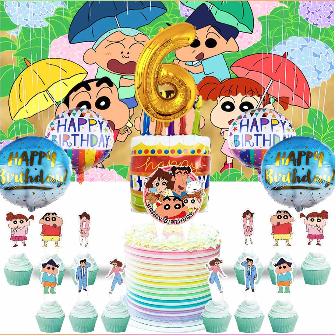Crayon Shin-chan 6th Tableware Balloons Cake Toppers Backdrop Banner ...