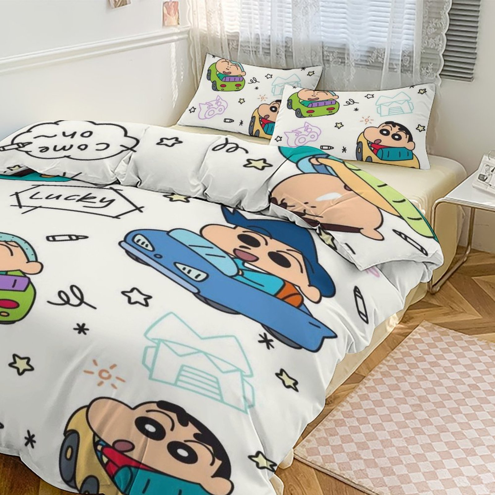 Crayon Shin-chan Bedding Set Anime Three-piece for Boys Girls Teens ...