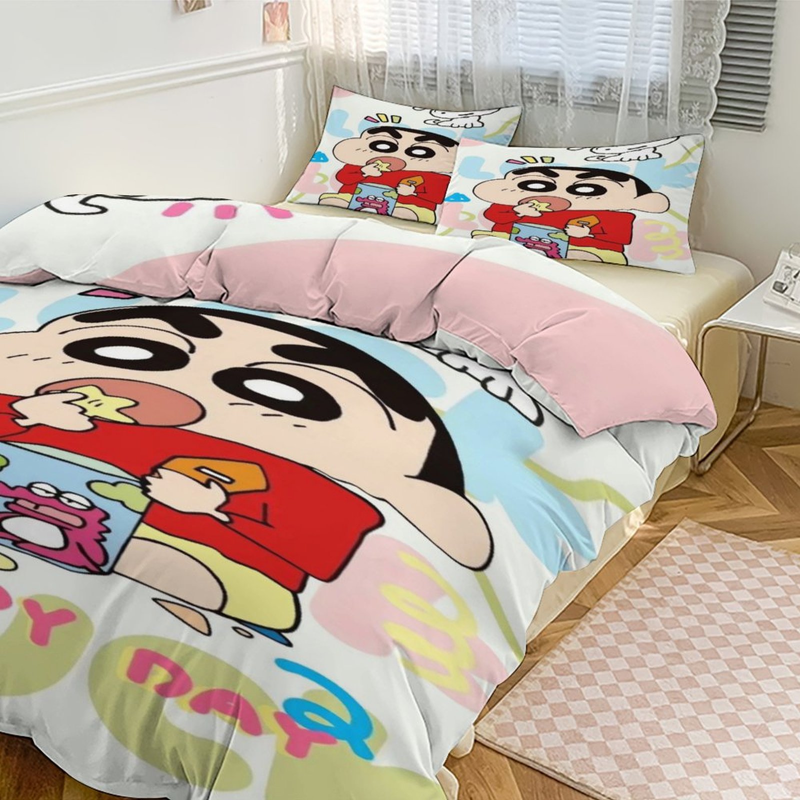 Crayon Shin-chan Bedding Set Anime Three-piece for Boys Girls Teens ...
