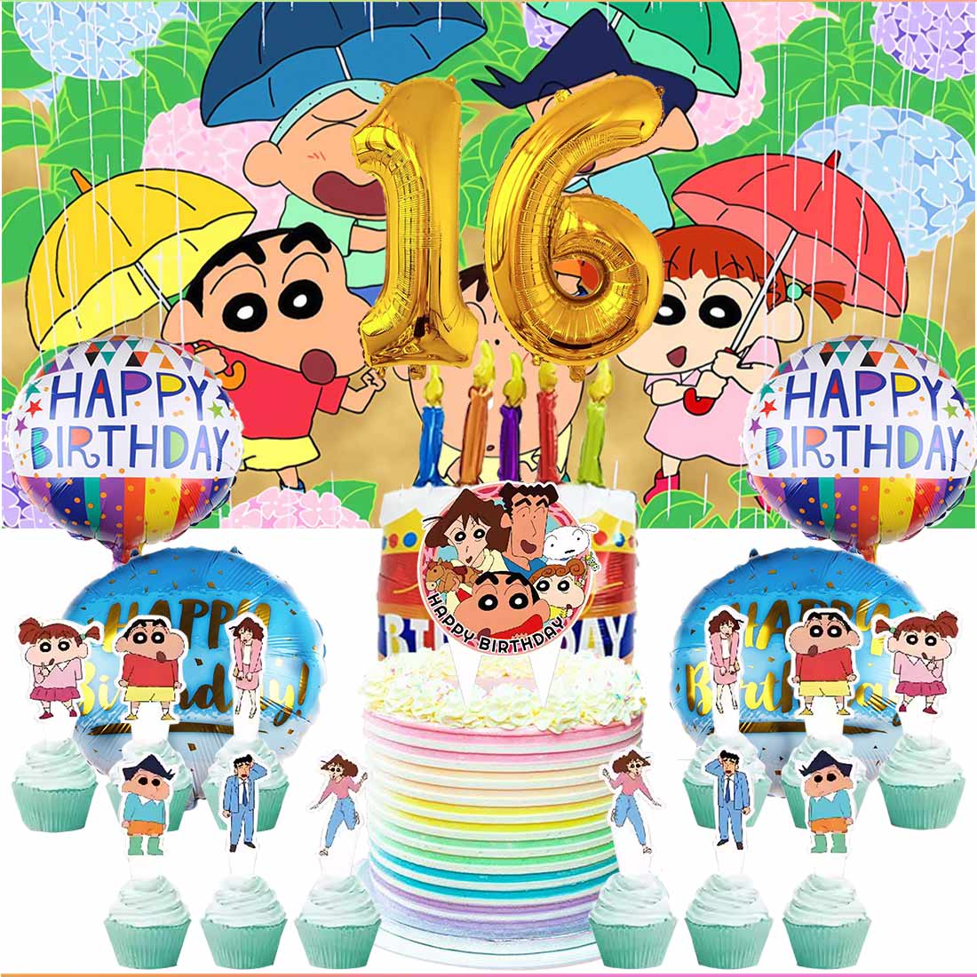 Crayon Shin-chan Party Supplies Decor 16th Kit Balloons Birthday Cake ...