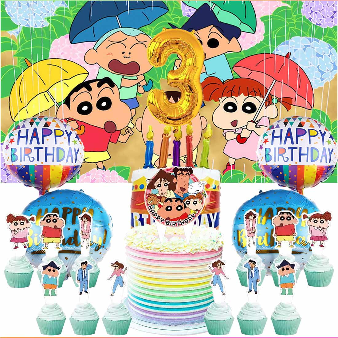 Crayon Shin-chan Party Supplies Decor 3rd Kit Balloons Birthday Cake ...