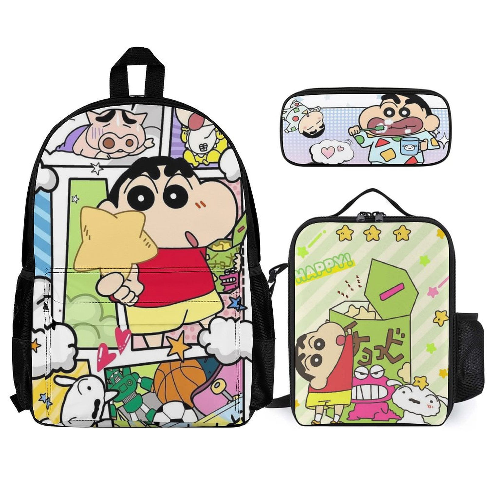 Crayon Shin-chan Pocket Backpack, Crossbody Lunch Bag, Pen Case Set ...