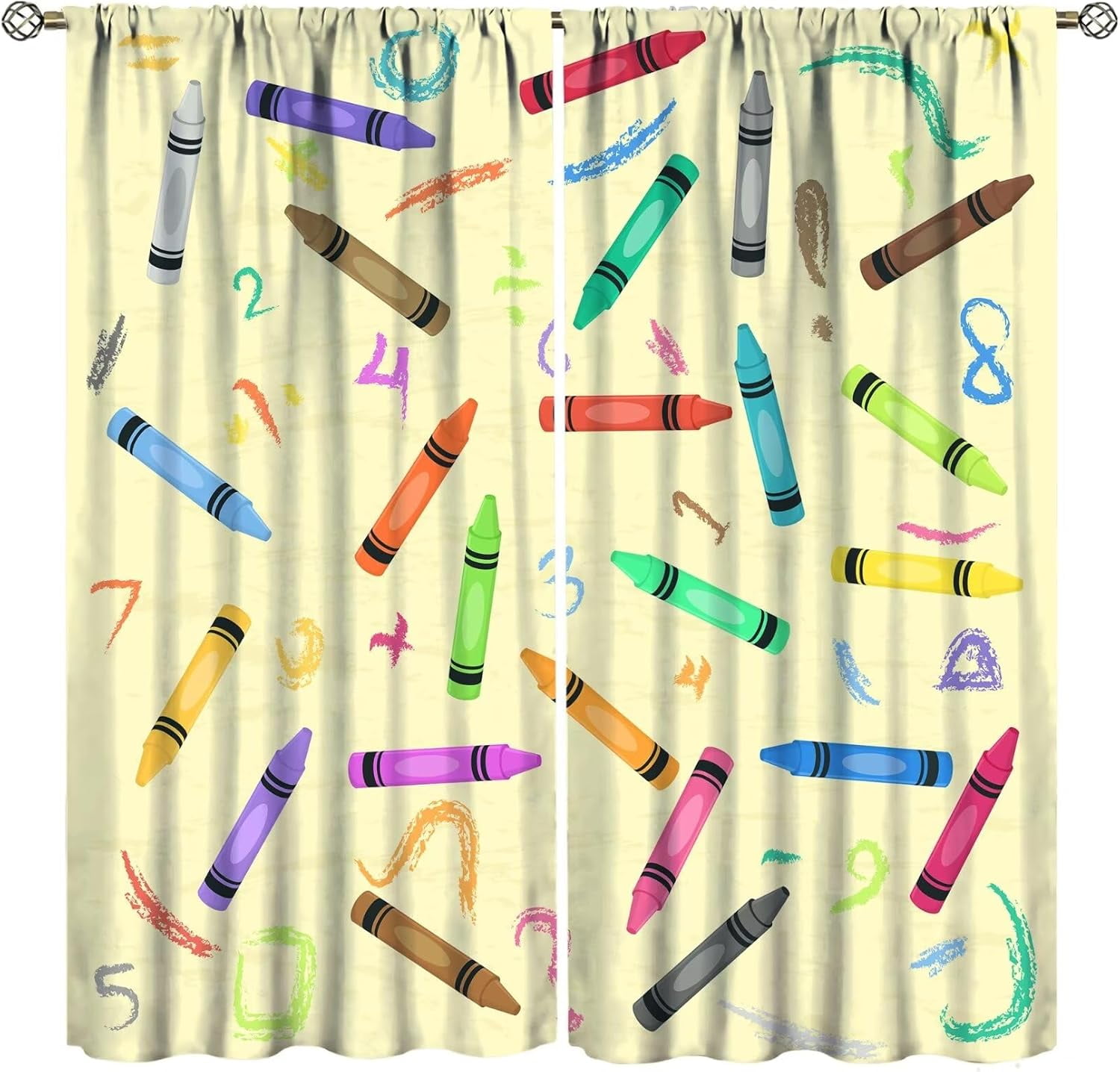 Crayons Curtains Cartoon Colorful Crayons Doodle School Supplies ...