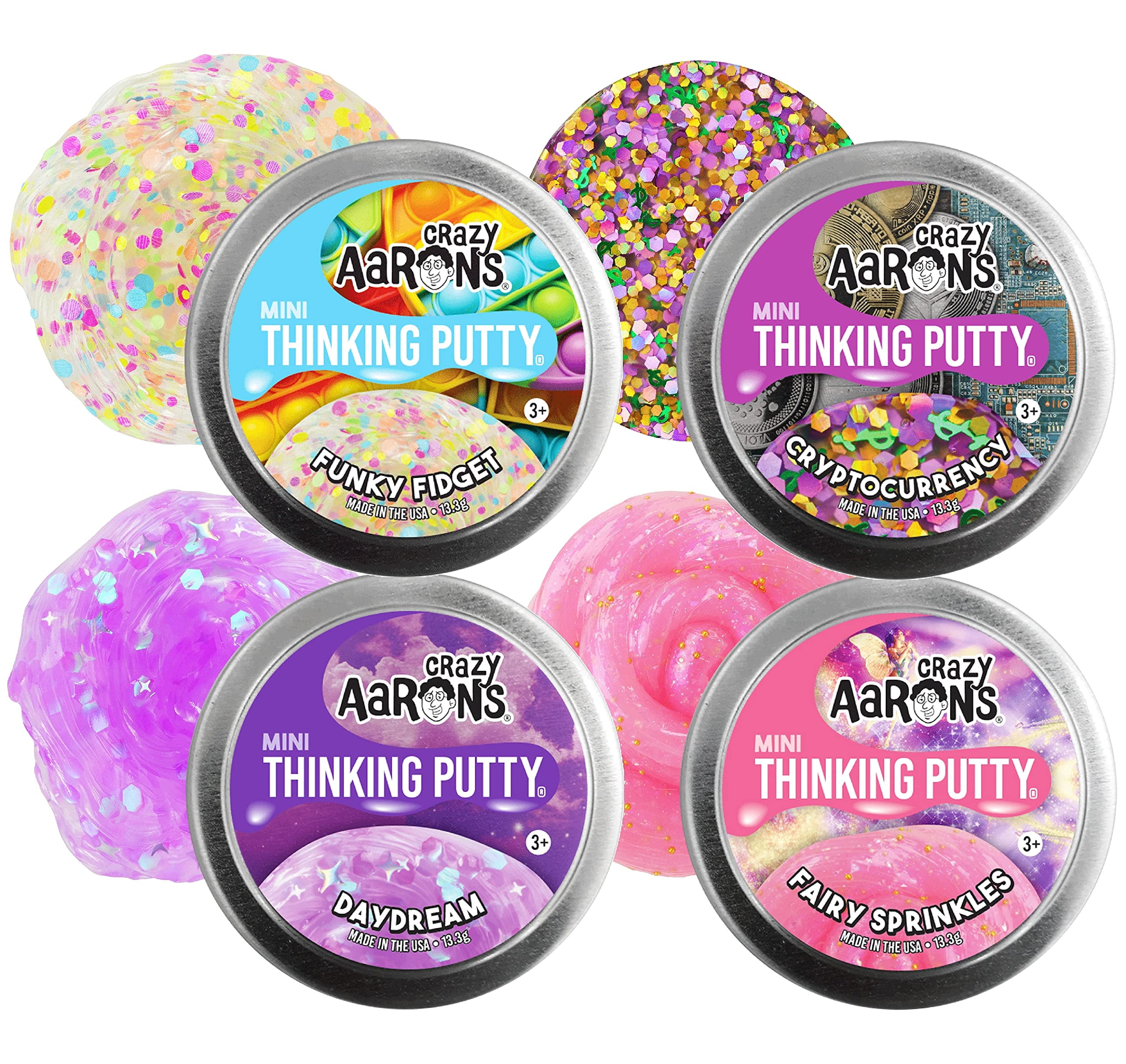 Crazy Aaron's Putty Mini Tins Funky Fidget, Daydream, Cryptocurrency & Fairy Sprinkles Gift Set ...