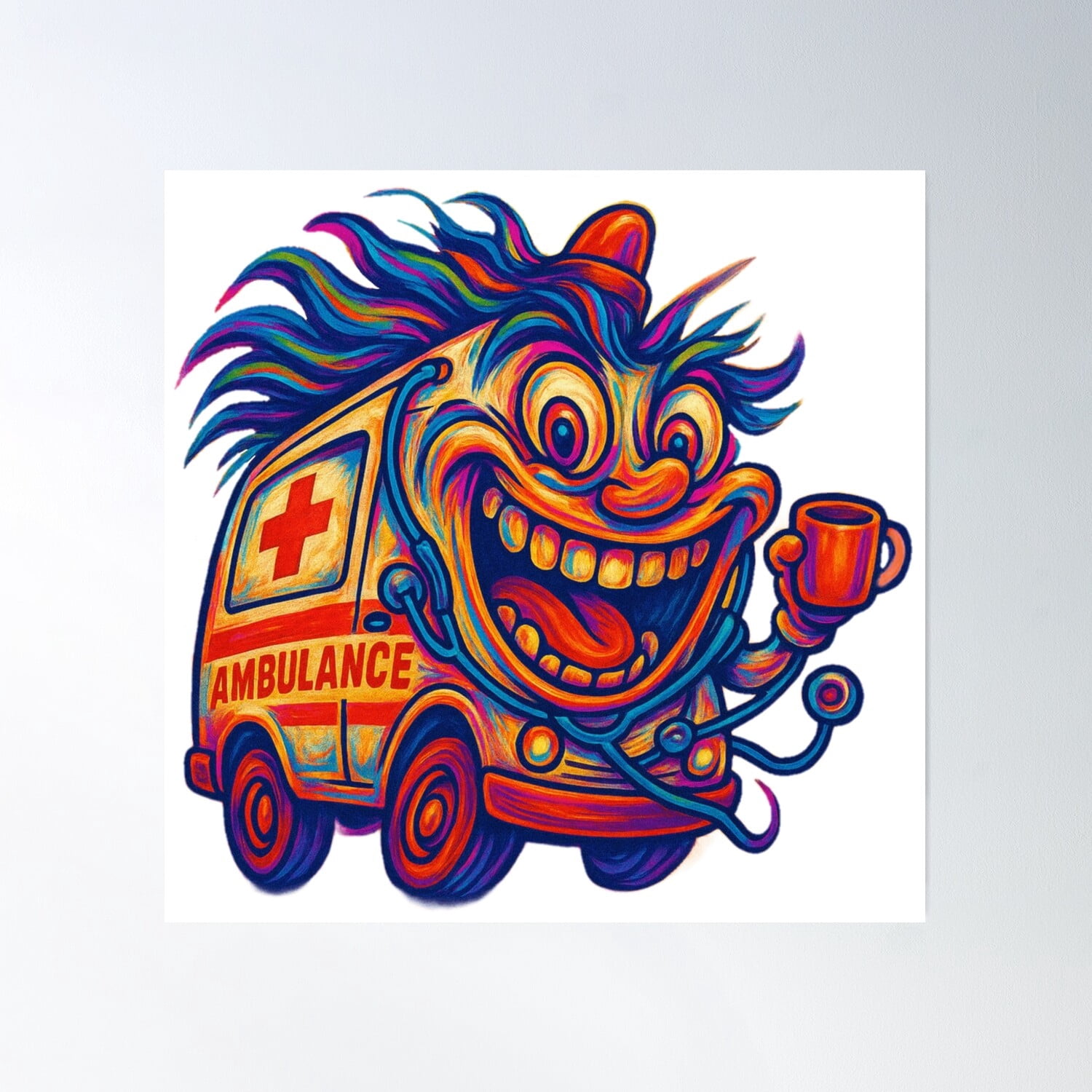 Crazy Ambulance Poster Wall Art, Modern Wall Decor, 16x16 UNFRAMED ...