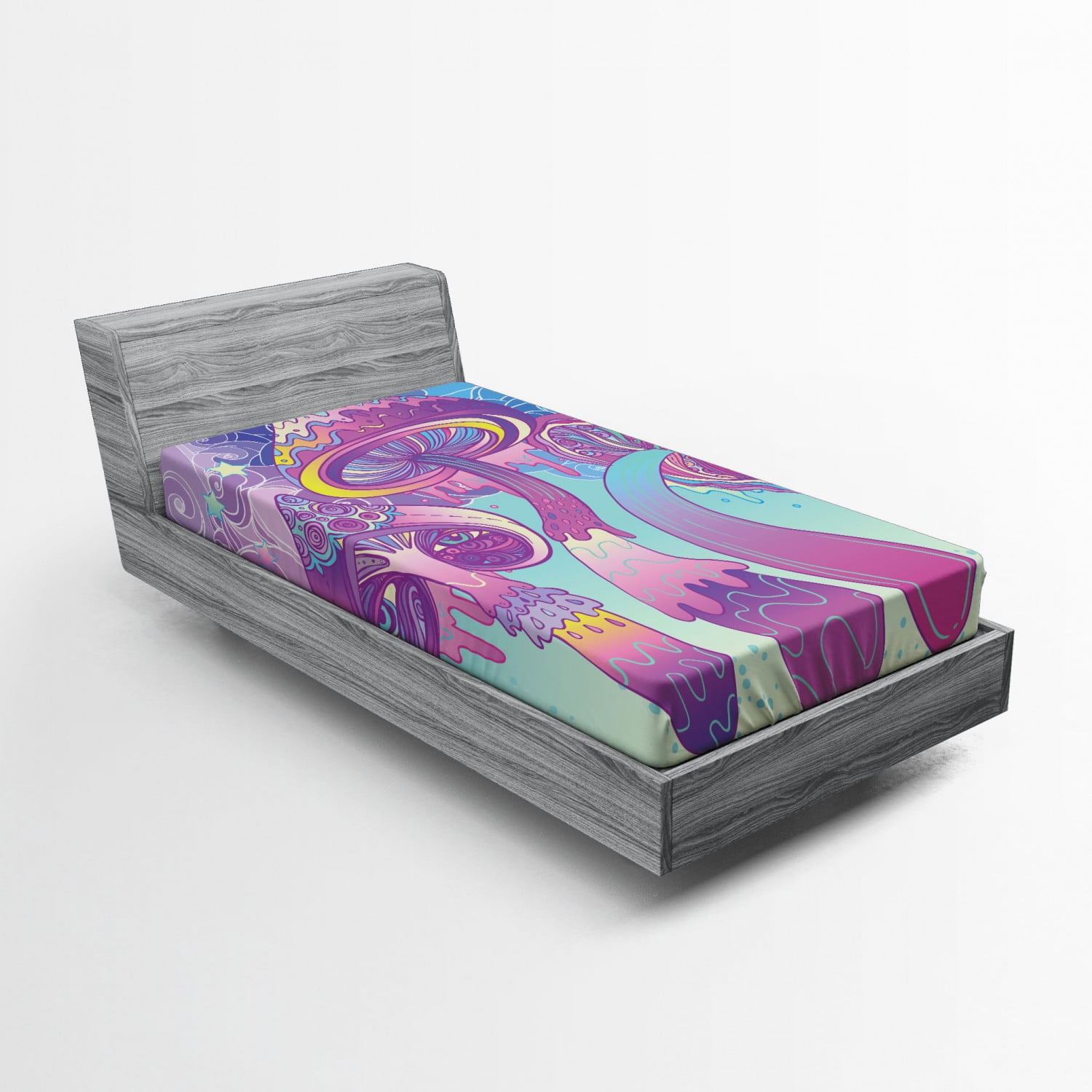 Crazy Art Fitted Sheet, Interpretation of Cartoon Magic Mushrooms in a ...