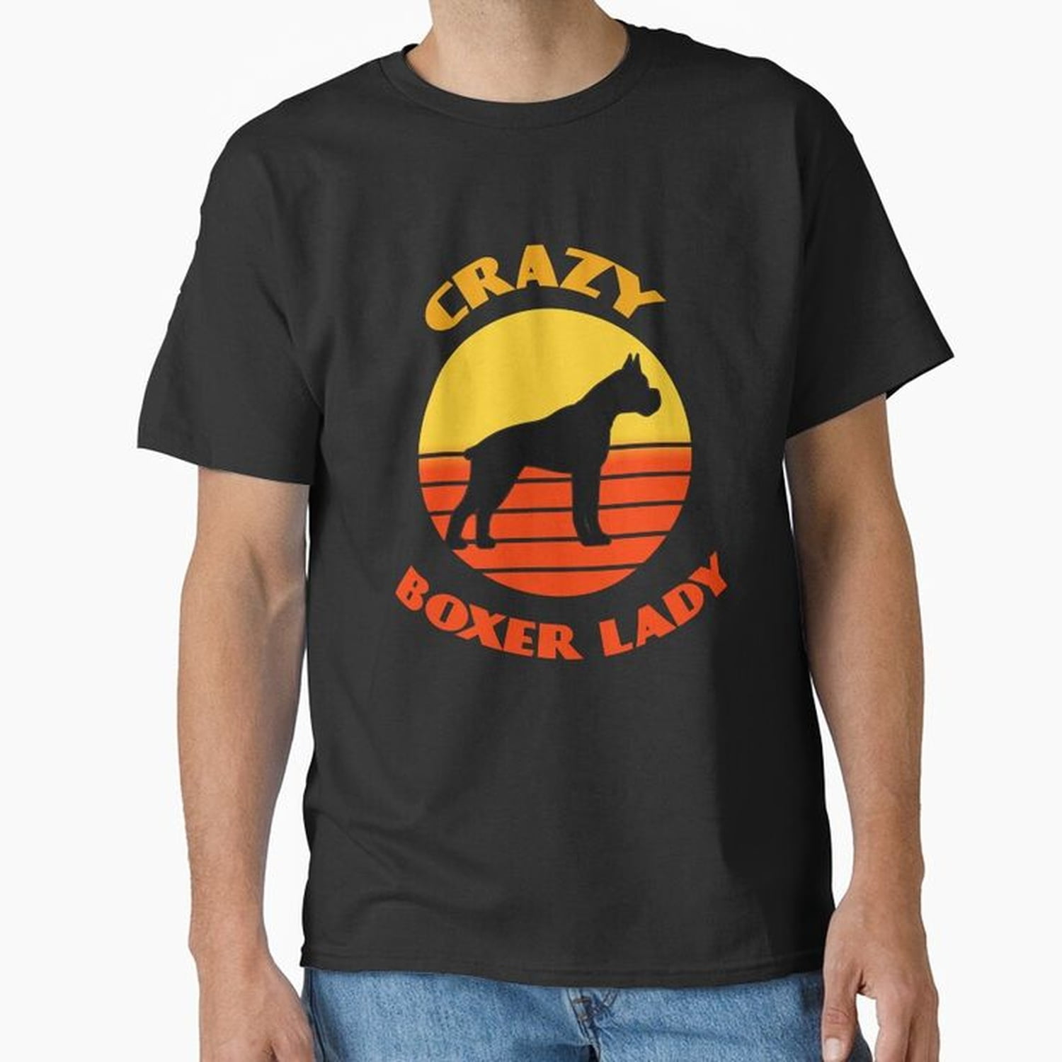Crazy B1Oxer Lady Dog Puppover Cute Sunser R Funny Cla1ssic T-S1Hirt ...