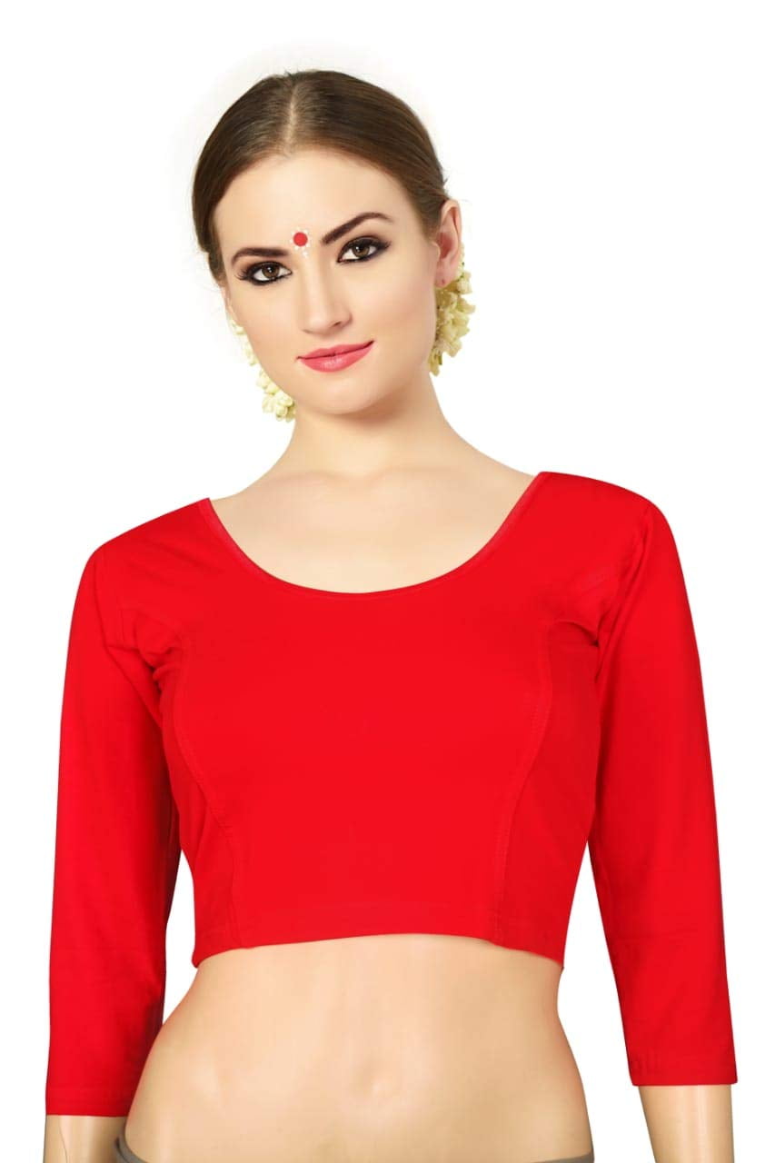 Crazy Bachat Women's Designer Red 3/4 Plain Stretch Blouse for Saree Crop Top. - Walmart.com