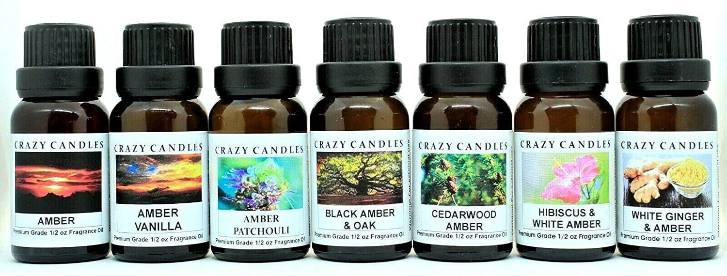 Crazy Candle 7 Bottles Set, 1 Amber, 1 Amber Vanilla, 1 Amber Patchouli ...