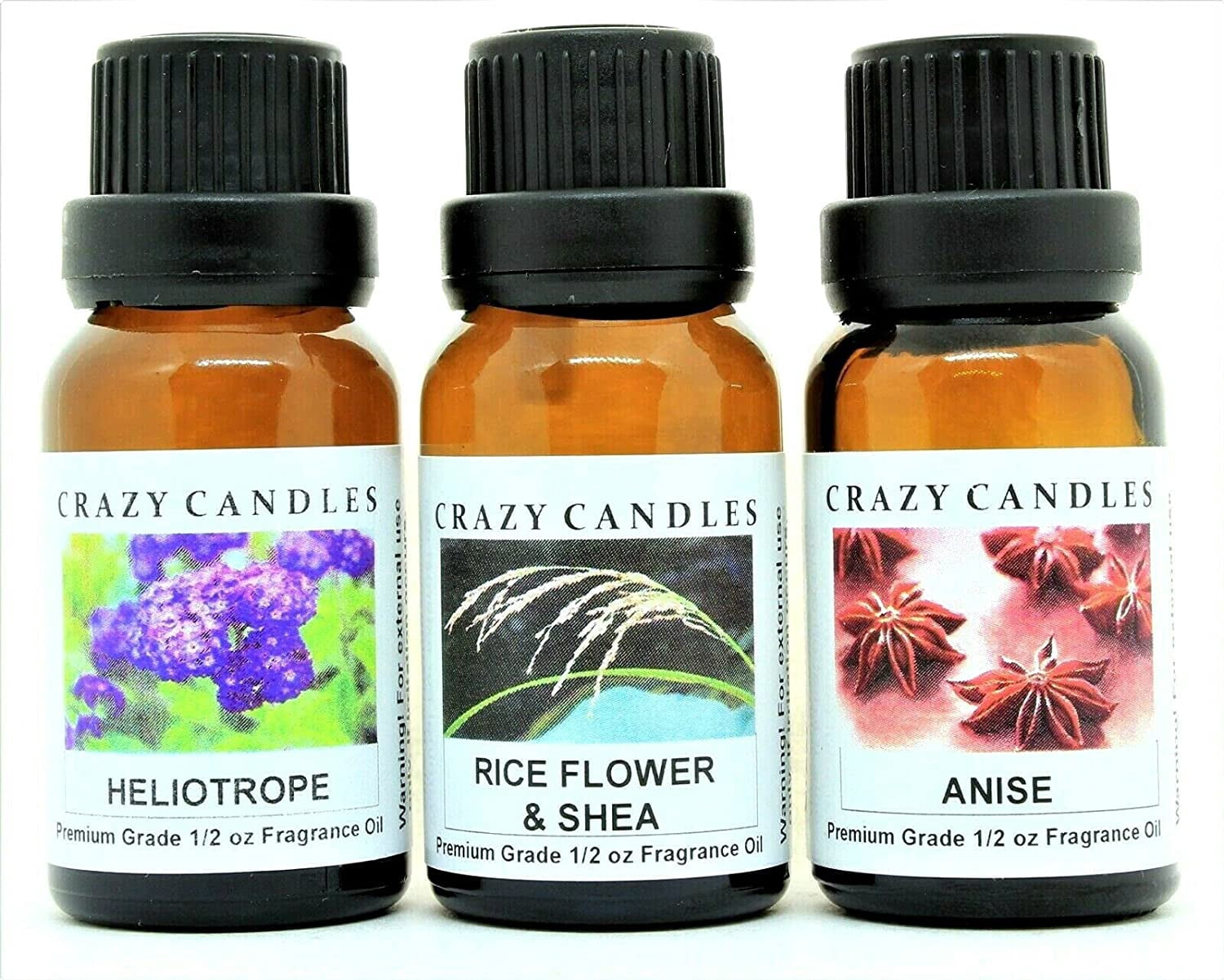 Crazy Candles 3 Bottles Set, 1 Heliotrope, 1 Rice Flower & Shea, 1 ...