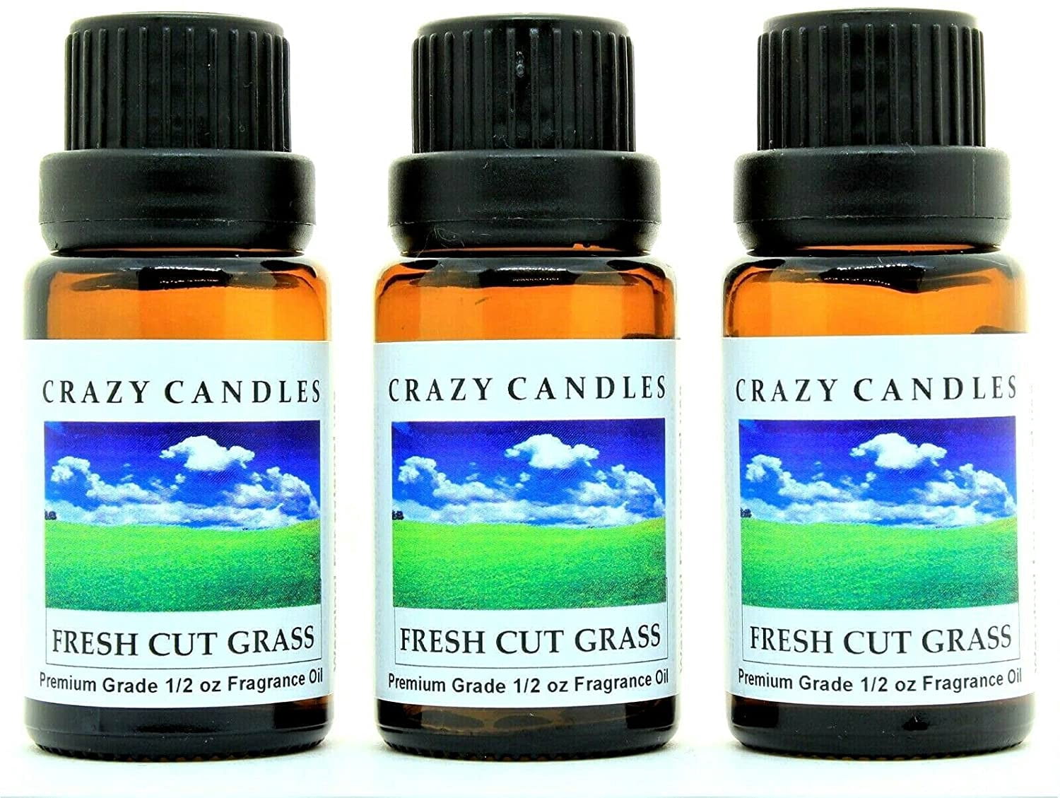Crazy Candles Fresh Cut Grass 3 Bottles 1/2 FL Oz Each (15ml) Premium ...