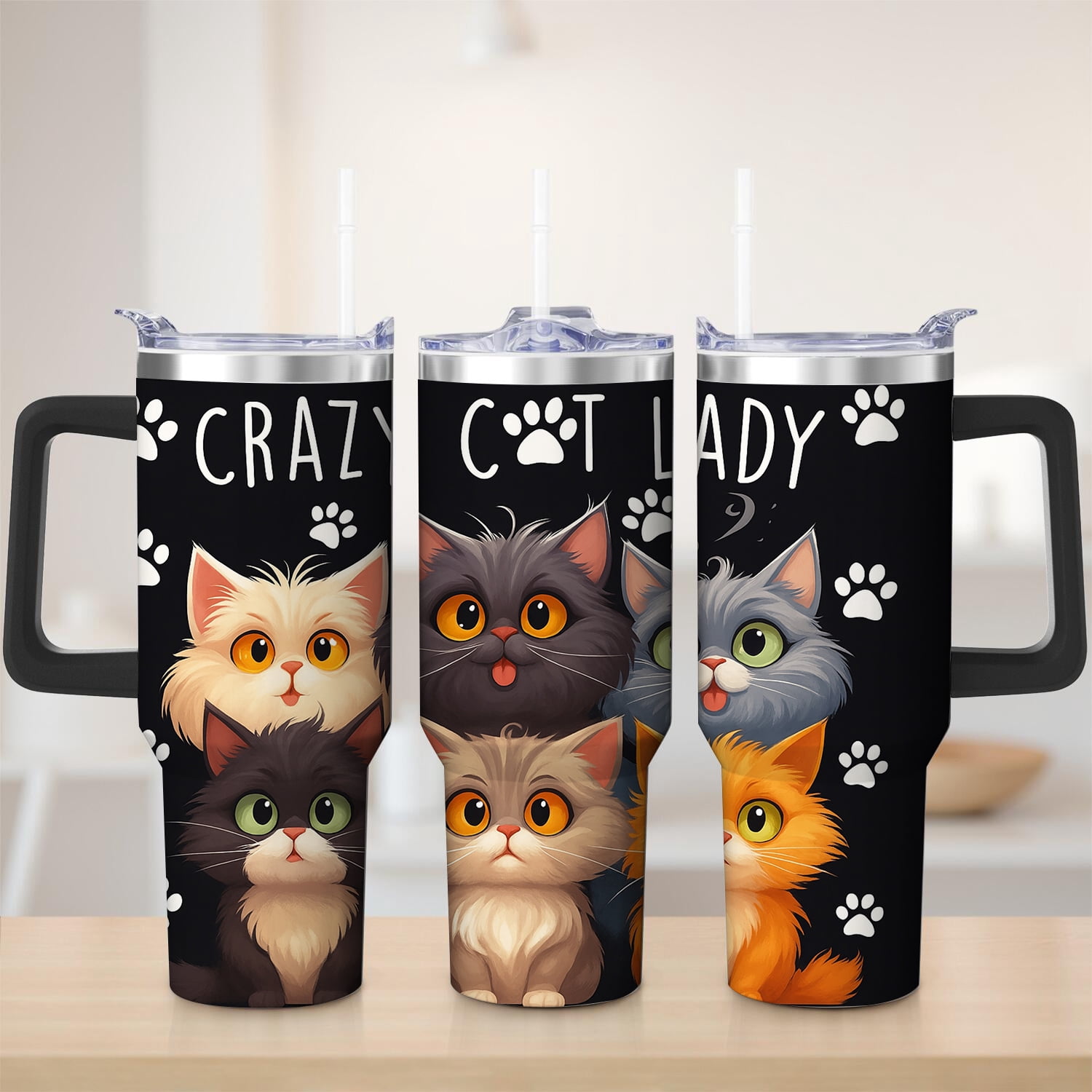 Crazy Cat Lady Stainless Steel Insulation Mug with Lid and Handle, 40oz ...