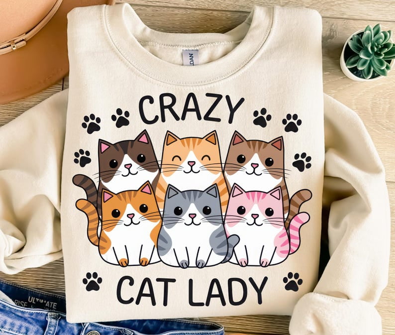 Crazy Cat Lady T-shirt, Funny Cats T-shirt, Kitten Shirt, Cat Lover Shirt, Paw TH190553 ...