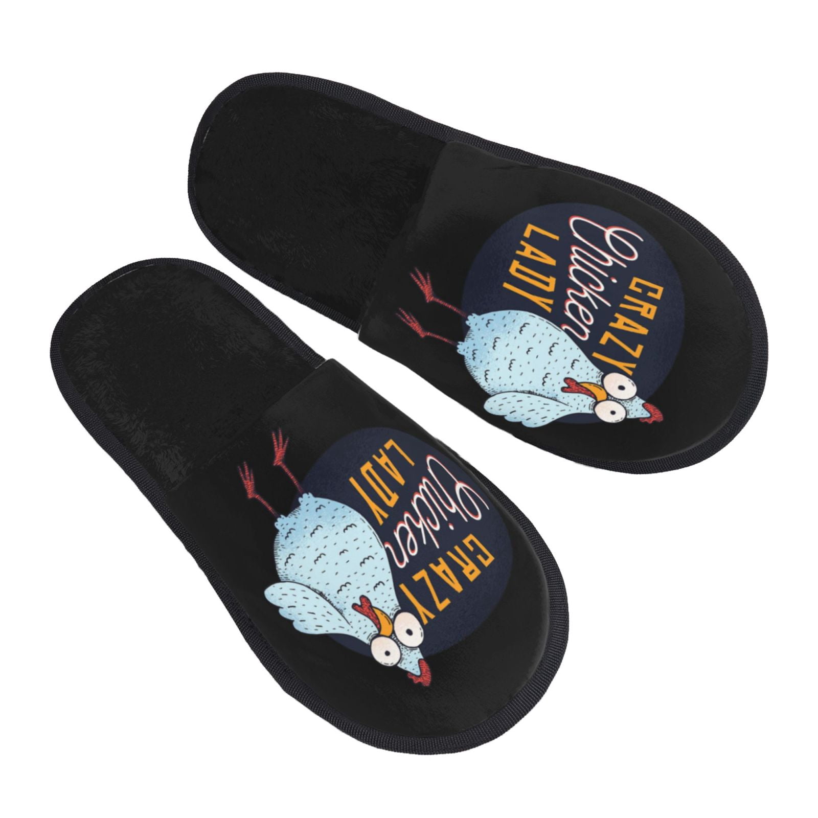 Crazy Chicken Ladys Mens Womens Indoor Plush Scuff Slippers Cozy Memory ...
