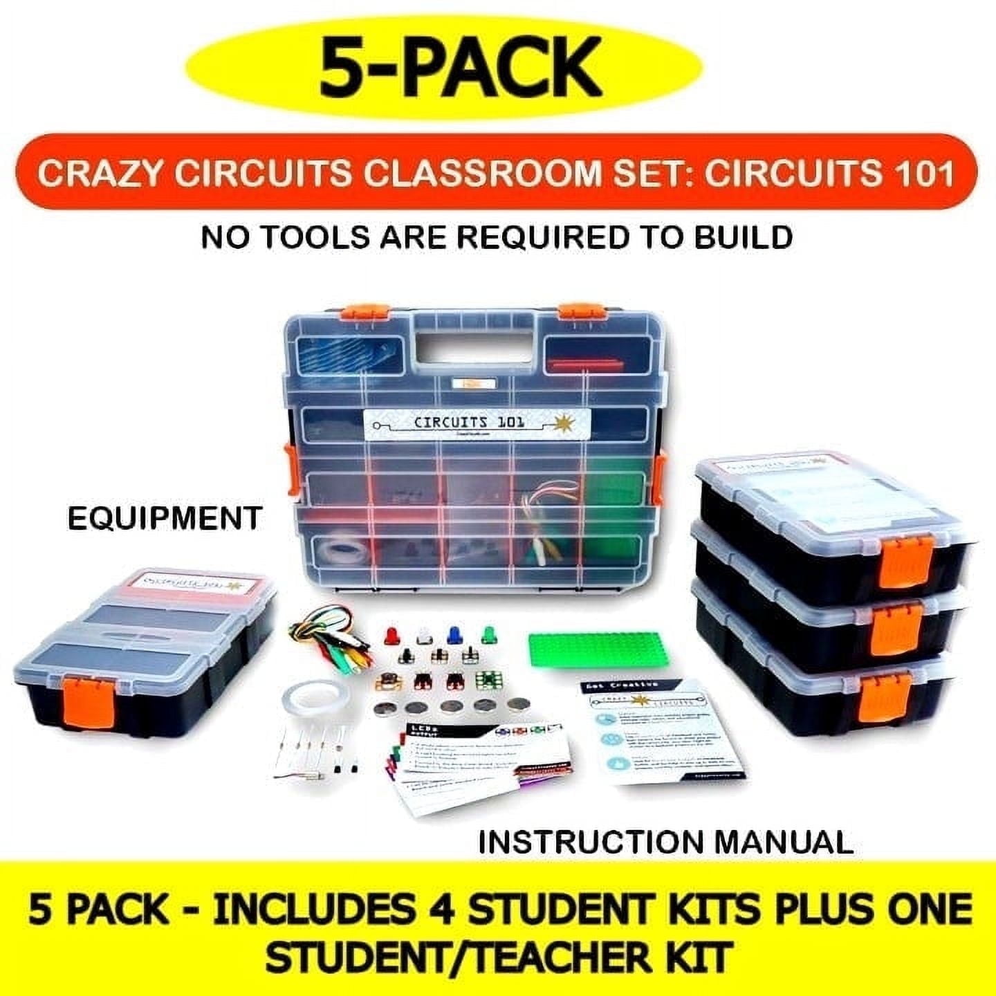 Brown Dog Gadgets Crazy Circuits 101 Classroom Set – 5-Pack, 27-Piece Electronics Learning Kits ...
